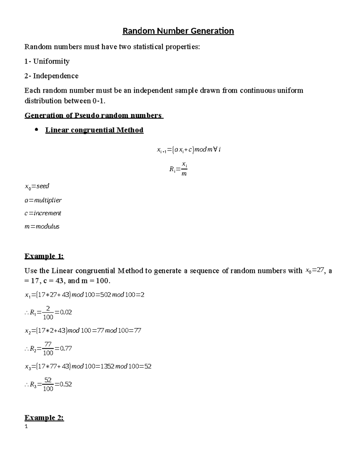 Random-Number-Generation - Random Number Generation Random numbers must ...