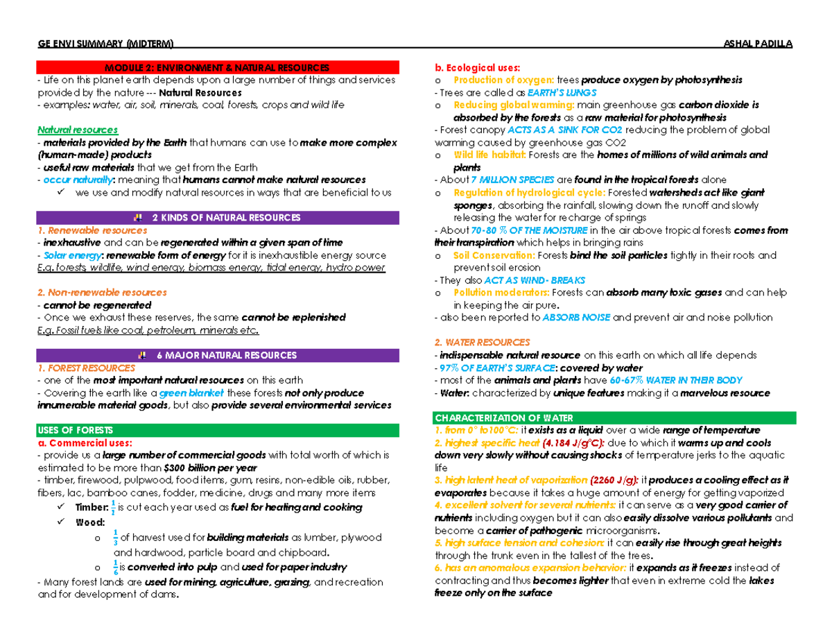 Module-2 envi - environmental science - GE ENVI SUMMARY (MIDTERM) ASHAL ...