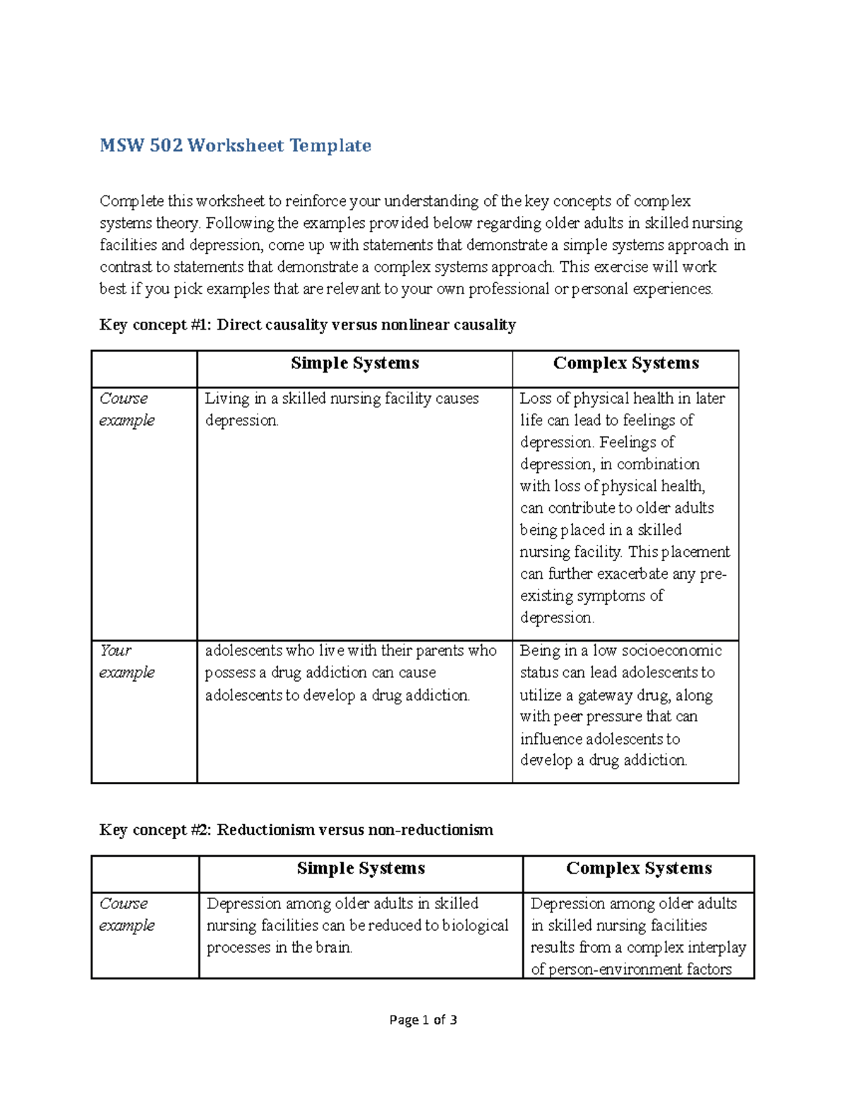 502 Module 4 HBSE Worksheet Complex Systems Theory - MSW 502 Worksheet ...