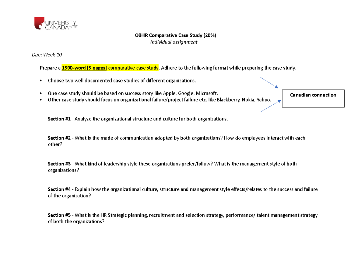 Obhrcomparative Case Study Final - OBHR Comparative Case Study (20%) Individual assignment Due ...