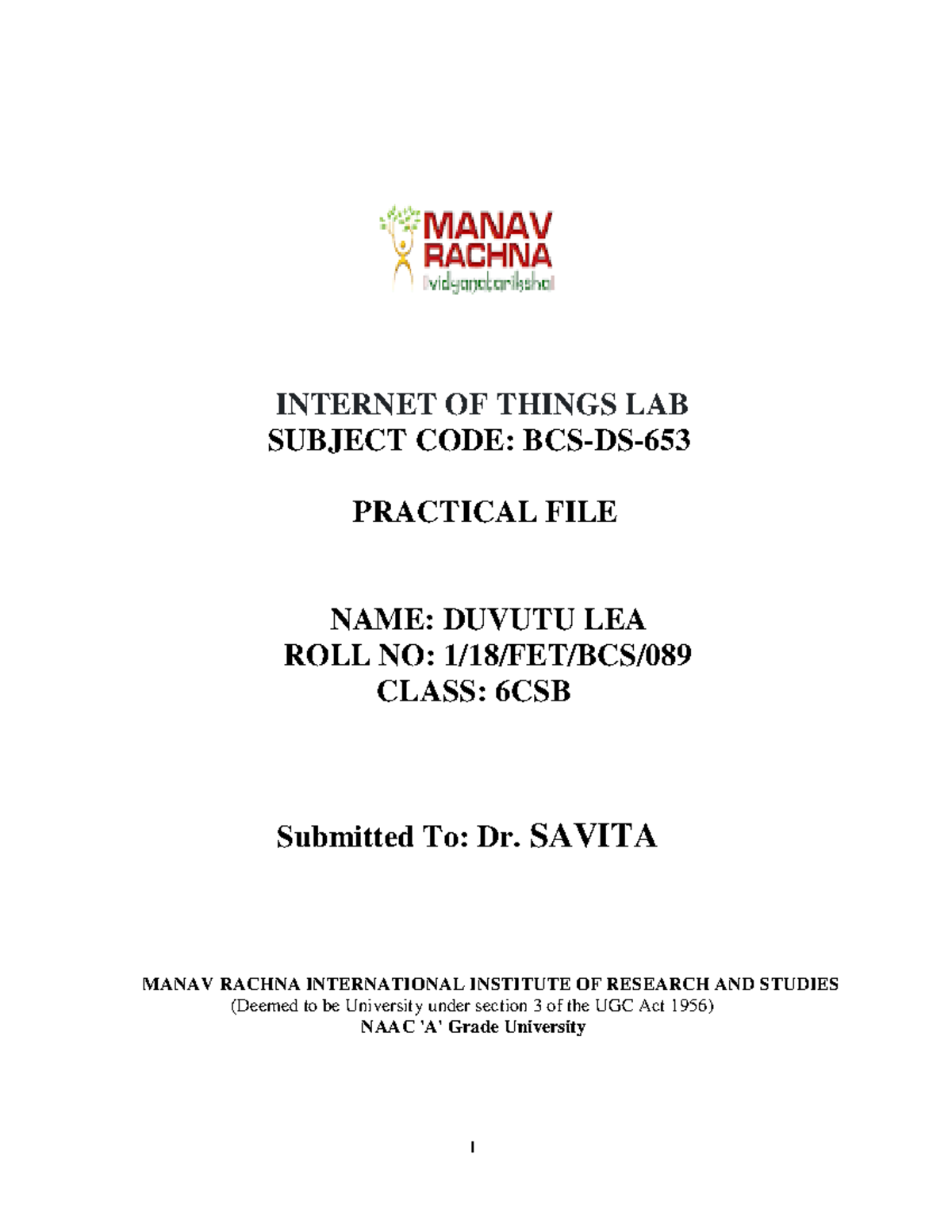 IOT LAB FILE 1-18-FET-BCS-089 Duvutu - INTERNET OF THINGS LAB SUBJECT ...