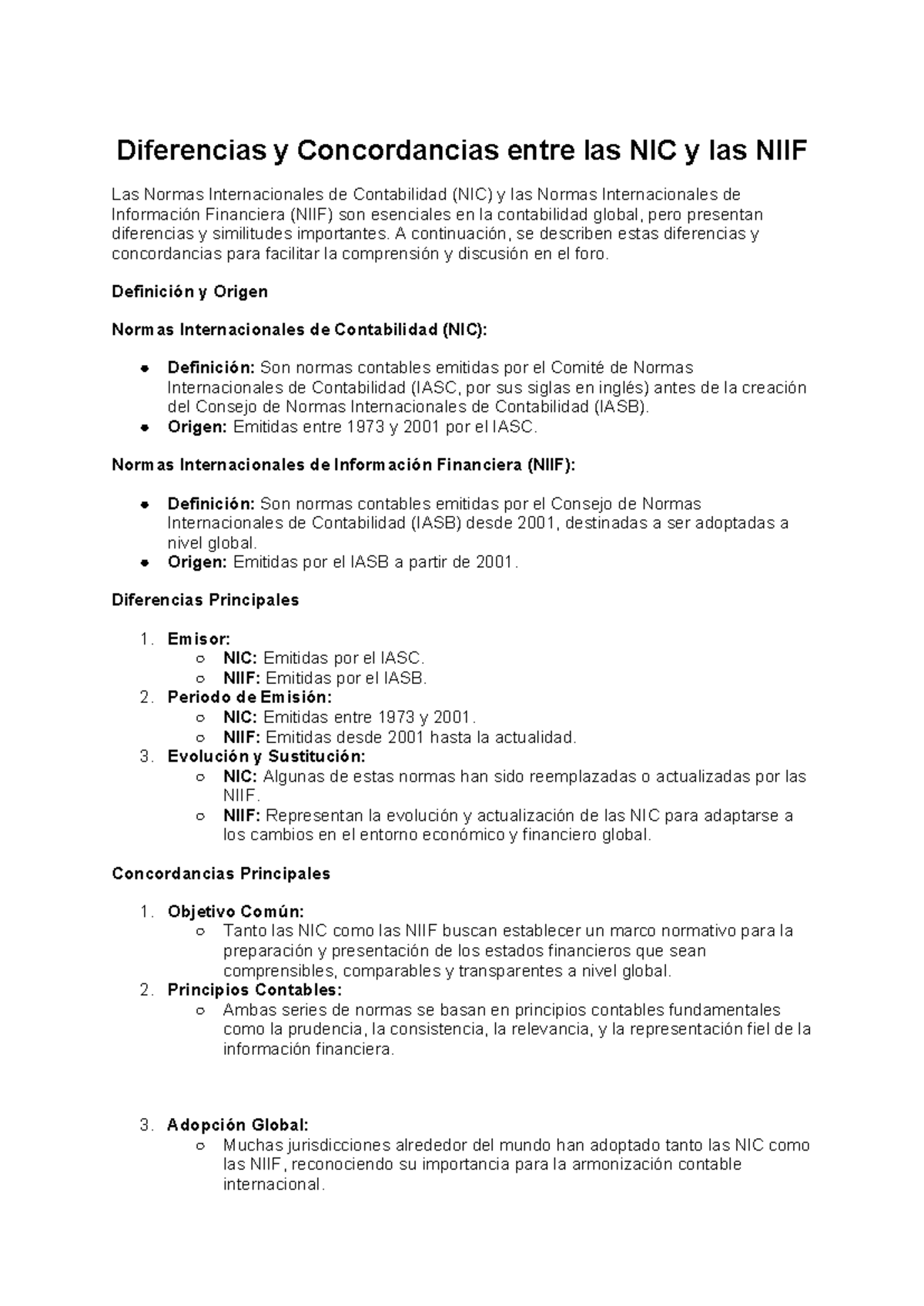 Diferencias y Concordancias entre las NIC y las NIIF - A continuación ...