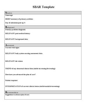 Sbar-template-04 - aswert5yu7io87u6y5trew - SBAR: Situation-Background ...