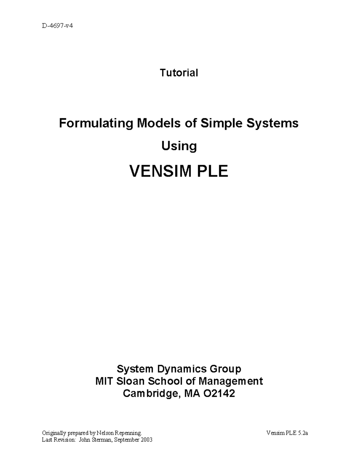 Vensim samenvatting - Tutorial Formulating Models of Simple Systems Using VENSIM PLE System ...