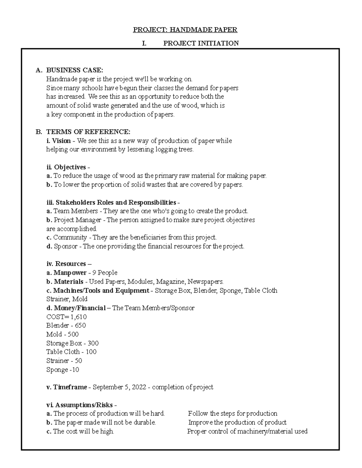 Project- Initiation- Handmade- Paper - PROJECT: HANDMADE PAPER I ...