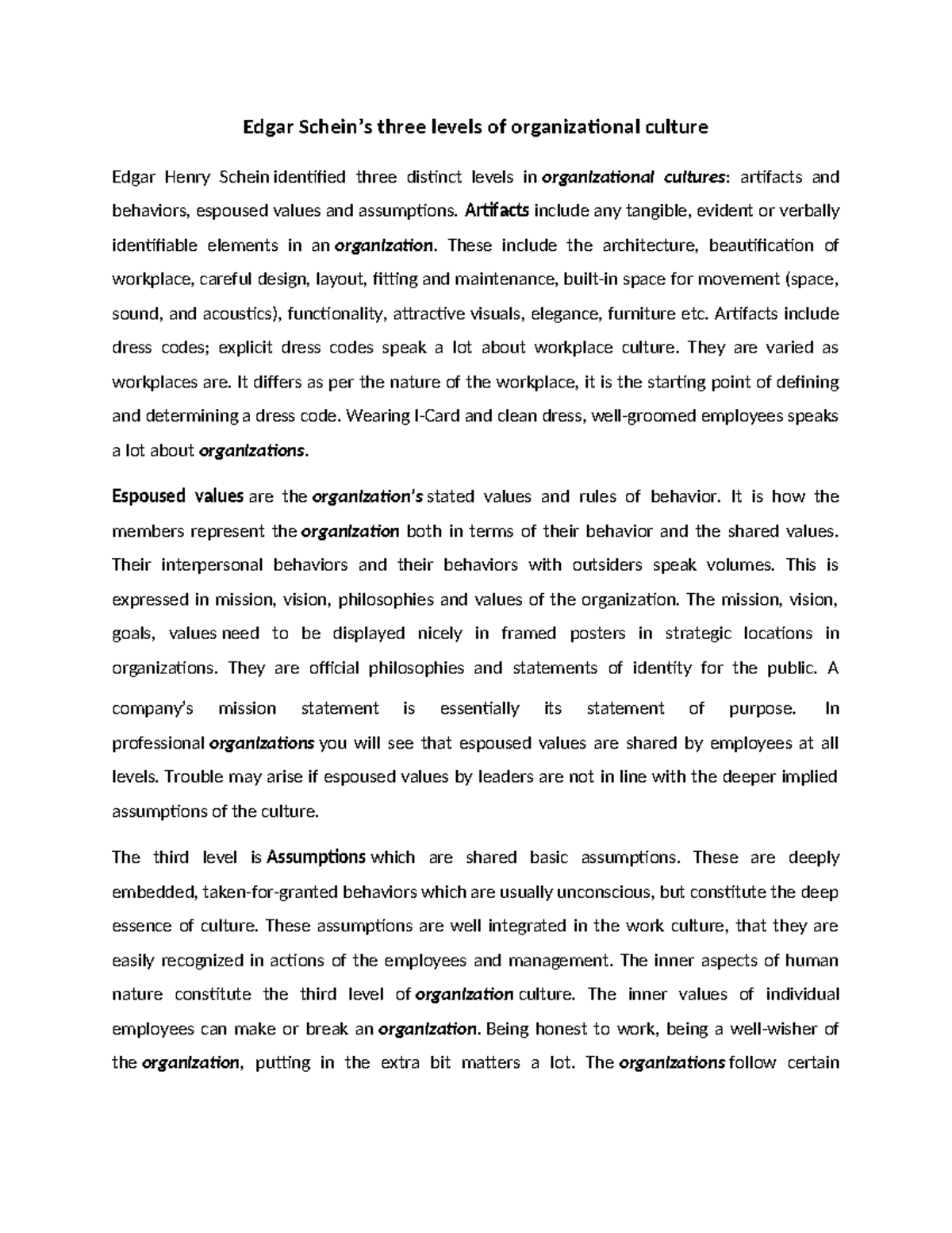 Edgar Henry Schein - Edgar Schein’s three levels of organizational ...