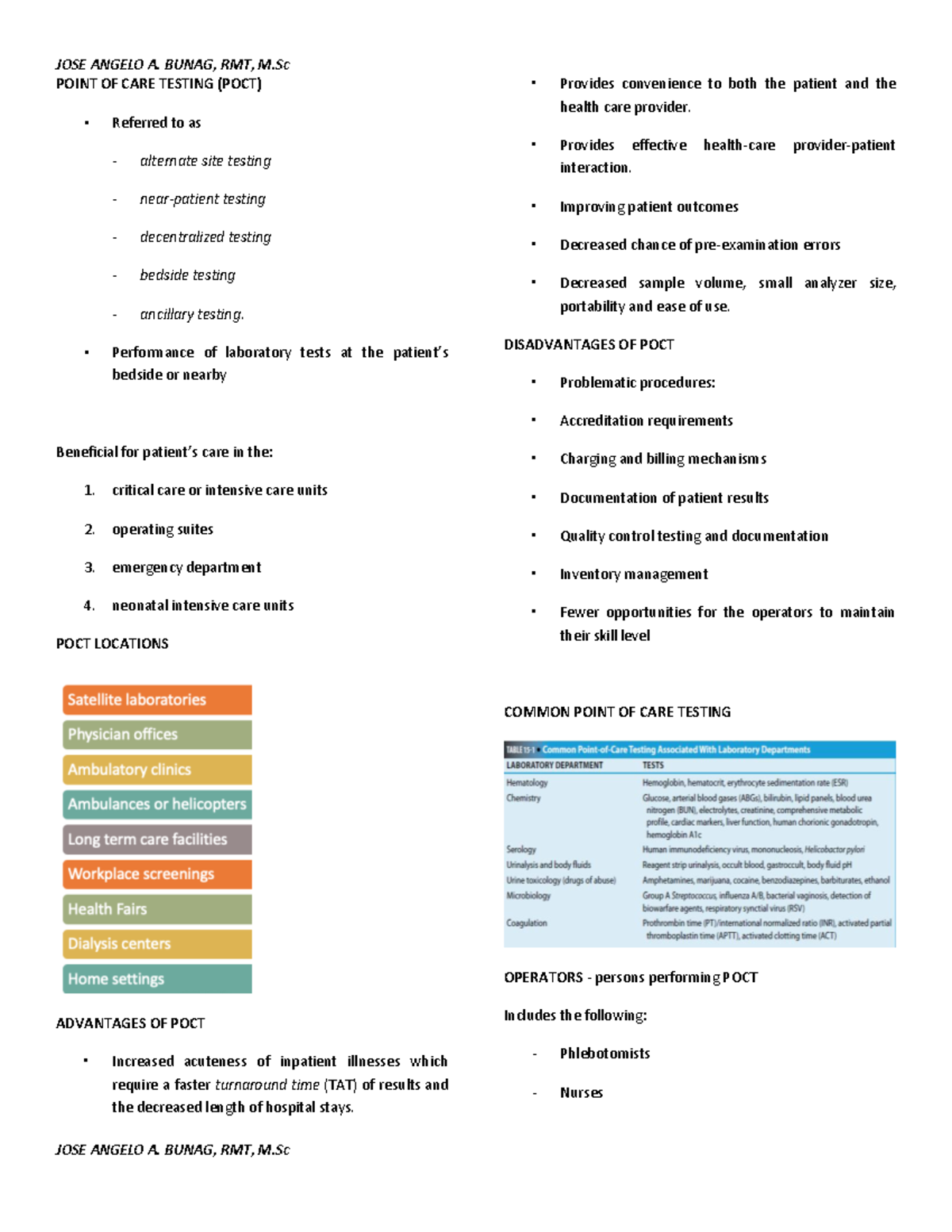 POCT - Point of care testing - POINT OF CARE TESTING (POCT) Referred to ...