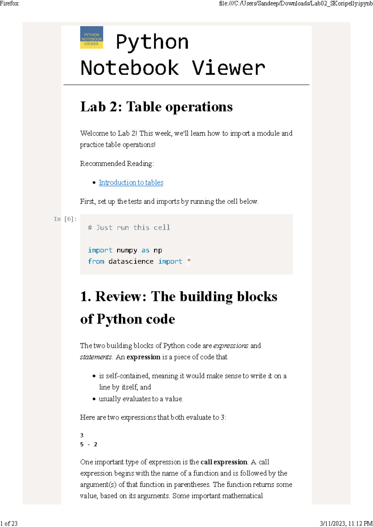 Lab02 - Fundamentals of data science - Python Notebook Viewer Lab 2: Table operations Welcome to ...