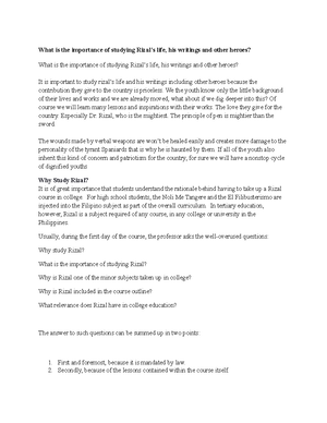 Reaction paper - rizal works - R.A, also known as the Rizal Bill, was a ...