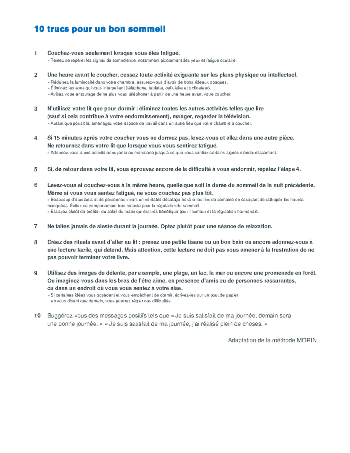 Doc sommeil - Fichier - 10 trucs pour un bon sommeil 1 Couchez-vous ...