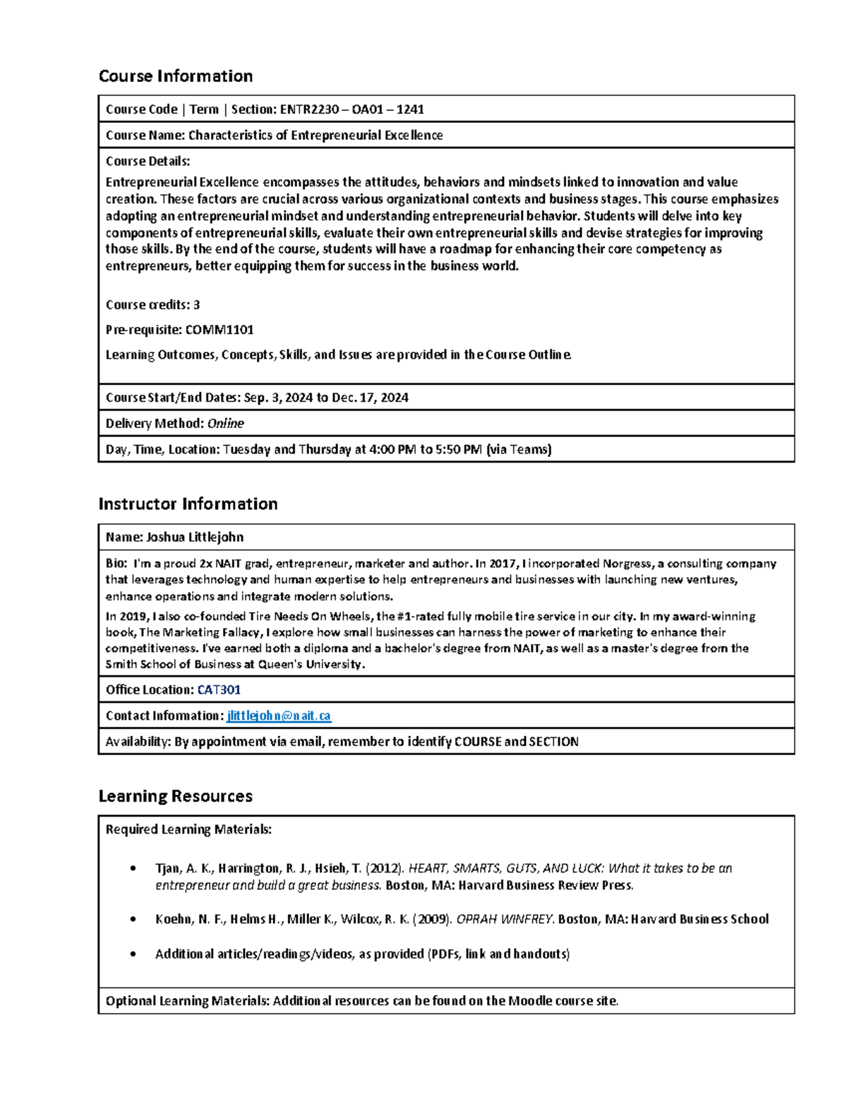 ENTR2230 Syllabus (2024-2025 Fall Term (OA01)) - Course Information ...