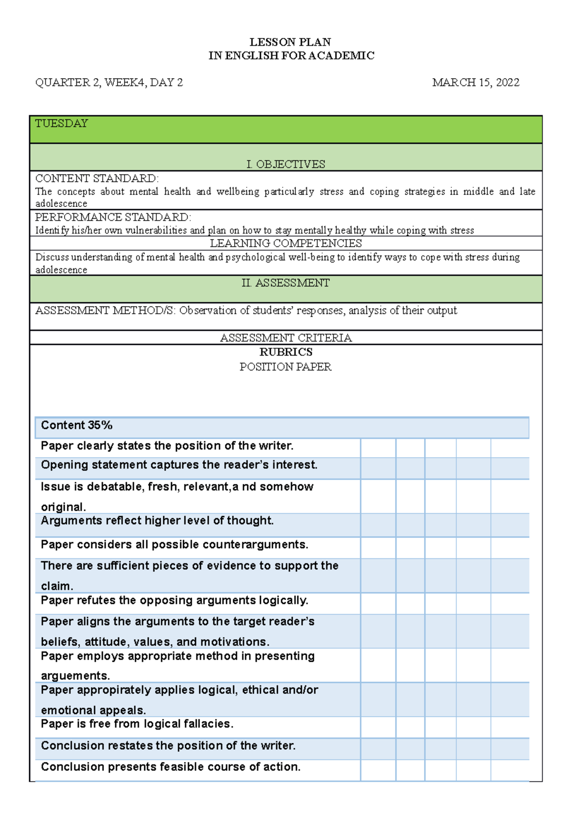 Leeson PLAN FOR EAPP - NONE - LESSON PLAN IN ENGLISH FOR ACADEMIC ...
