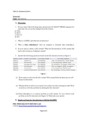 Lab2 - ... - TDB1131 Database Systems Page 1 of 3 Tutorial 2 Topic ...