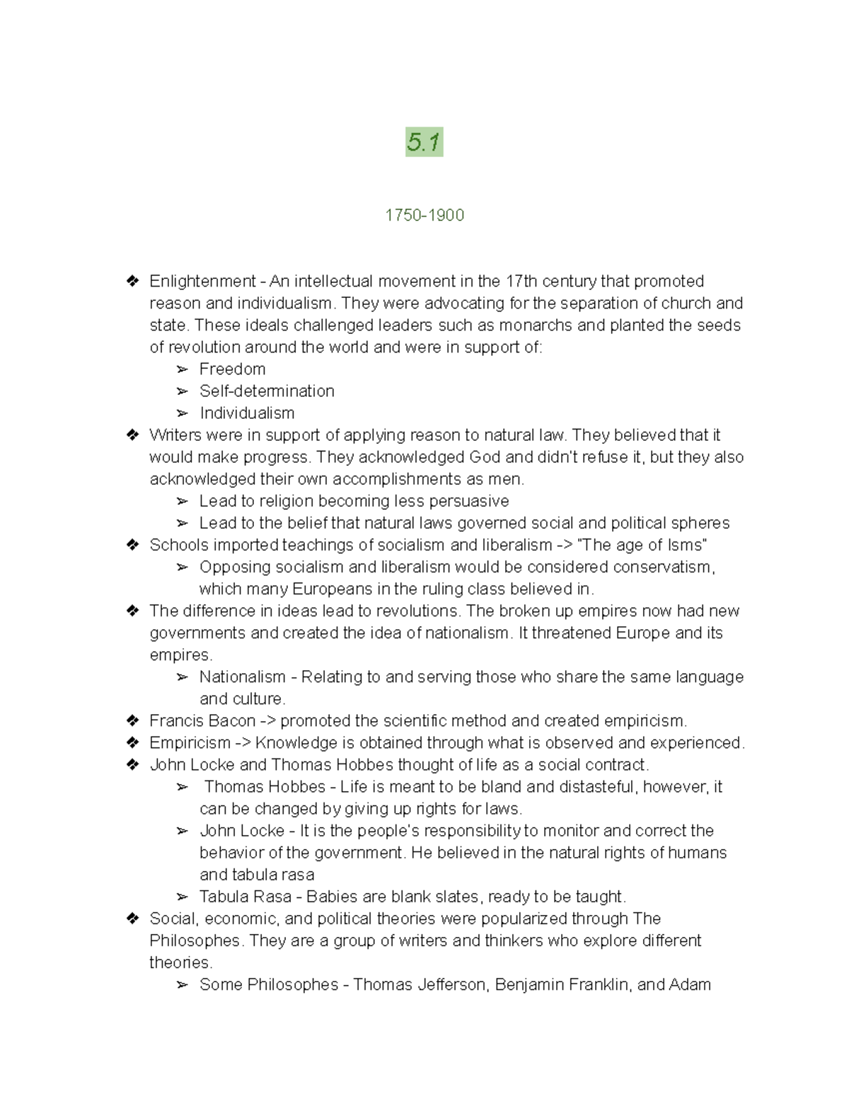 Unit 5 notes - Abc - 5. 1750- Enlightenment - An intellectual movement ...