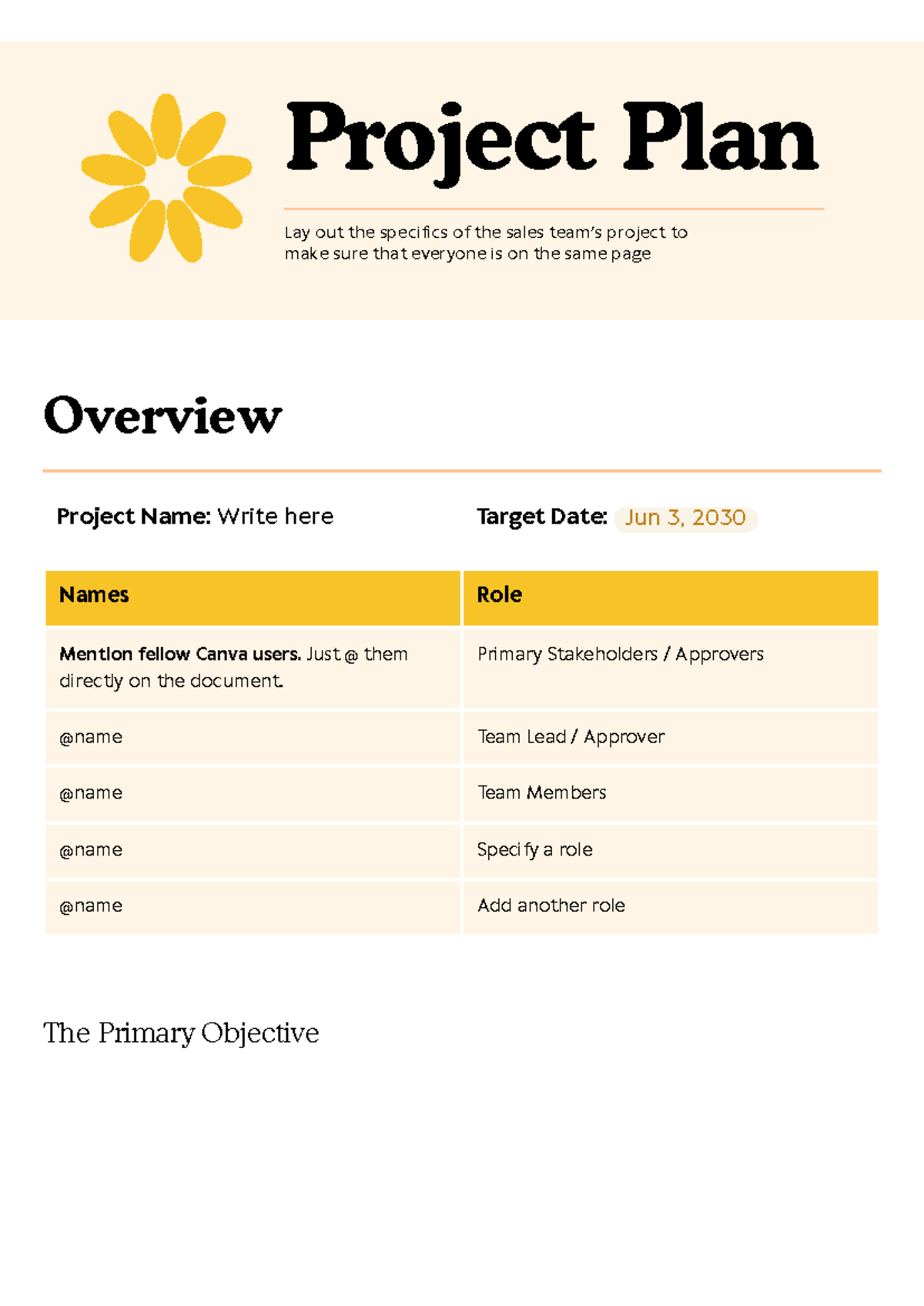 Project Plan Doc - dbfikdznjvudj - Overview The Primary Objective ...
