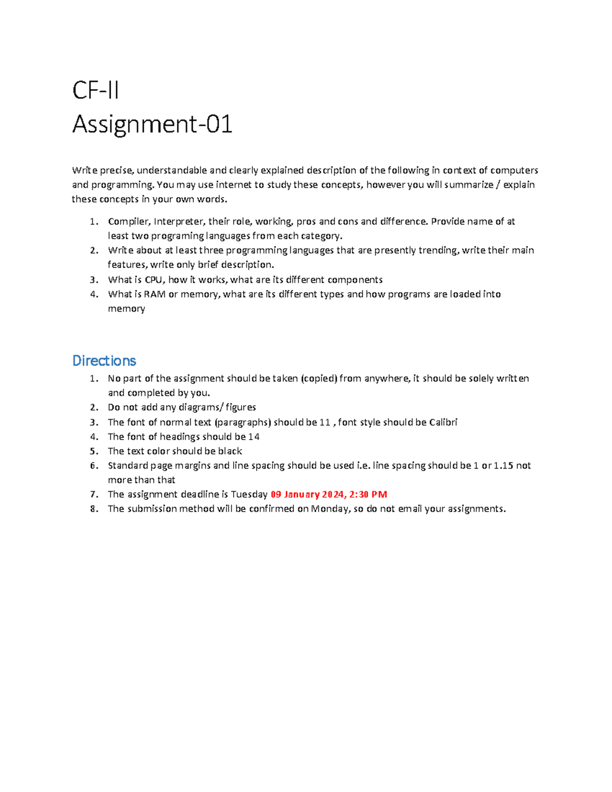 Assignment-01 - CF-II Assignment- Write precise, understandable and ...