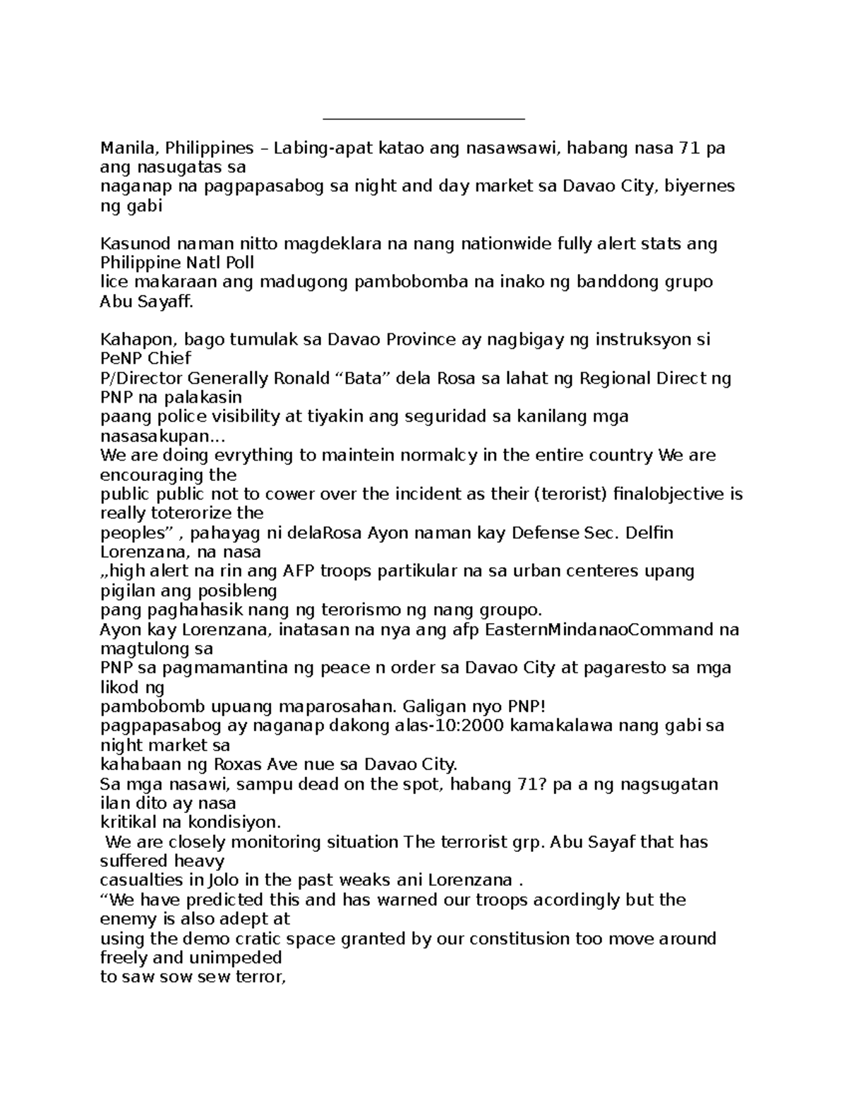 Copyreading - Manila, Philippines – Labing-apat katao ang nasawsawi ...