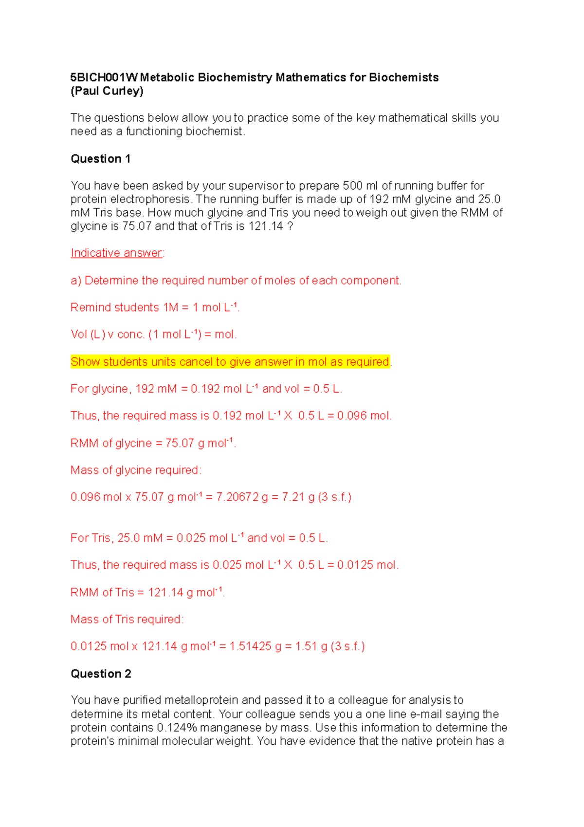 Week 4:T4 - Mathematics for Biochemistry solution - 5BICH001W Metabolic ...