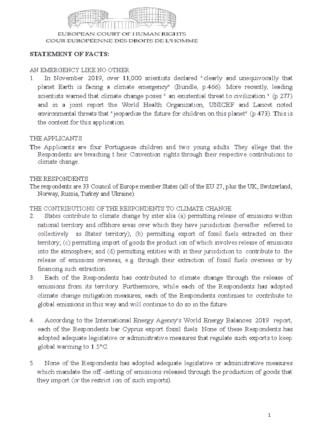 ECHR Application - Week 2 tutorial practical - STATEMENT OF FACTS: AN ...