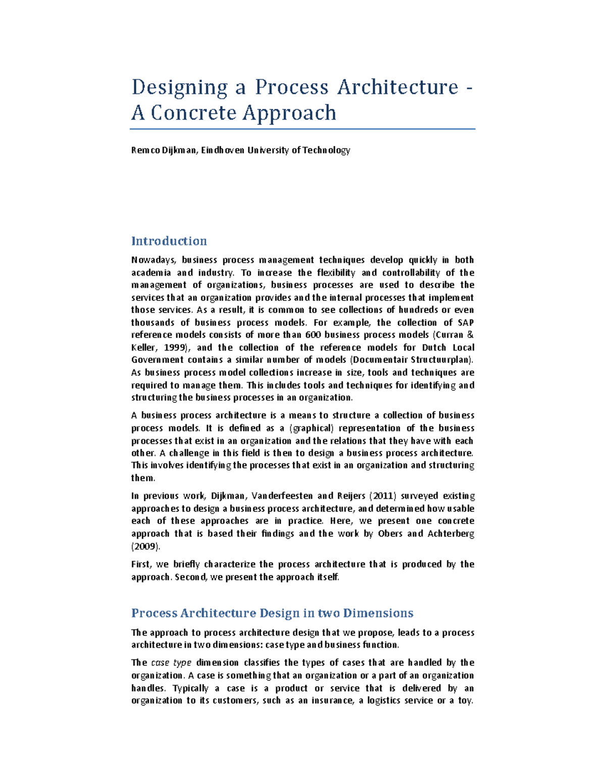 Designing a Business Process Architecture 2 CASE Matrix - Designing a ...