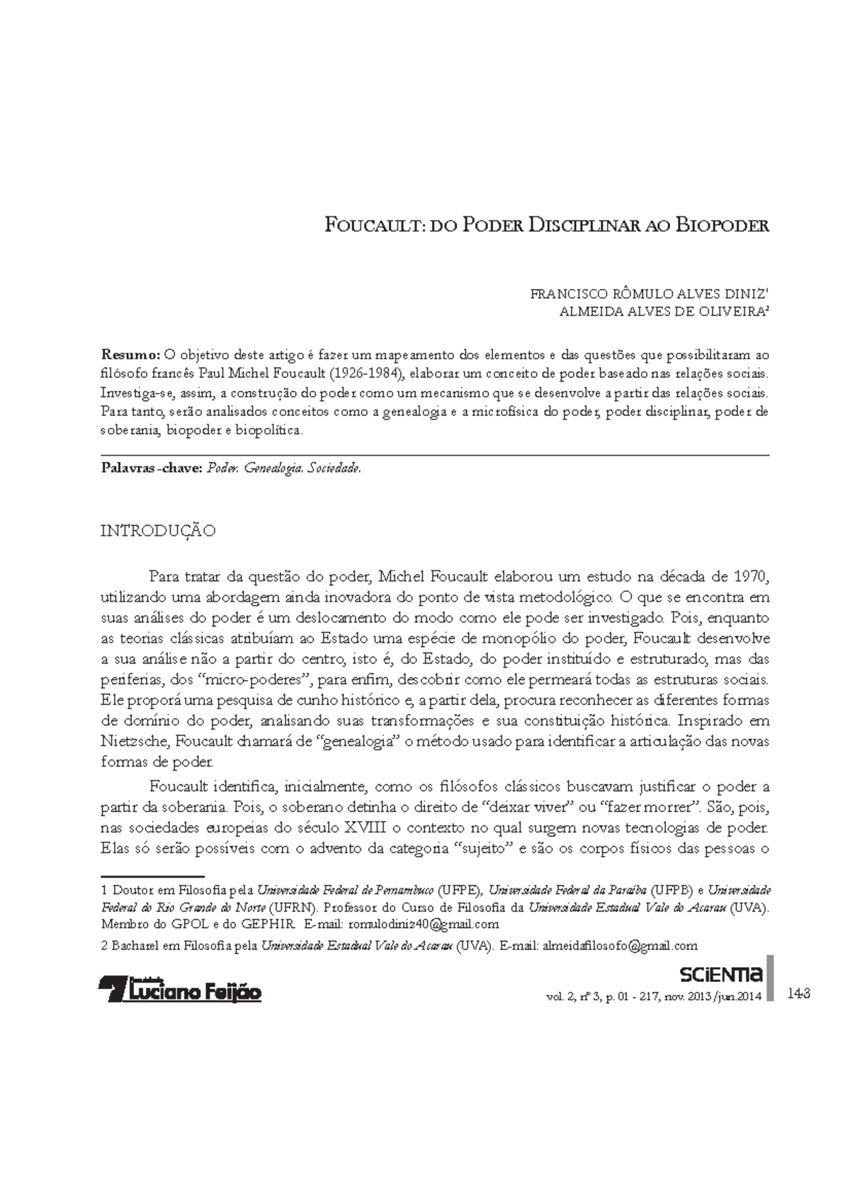 Artigo - Foucault - DO Poder Disciplinar AO Biopoder ( Francisco Romulo ...