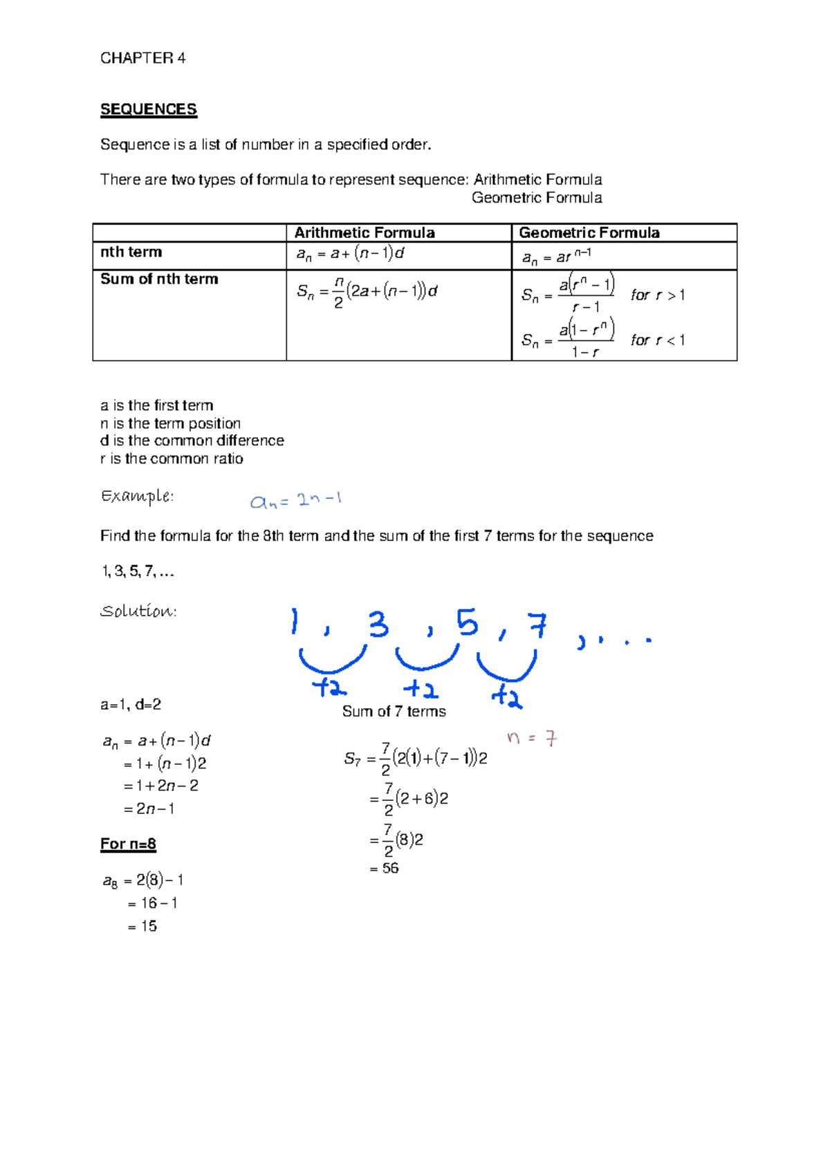 Sequence - Student - Notes - CHAPTER 4 SEQUENCES Sequence is a list of ...