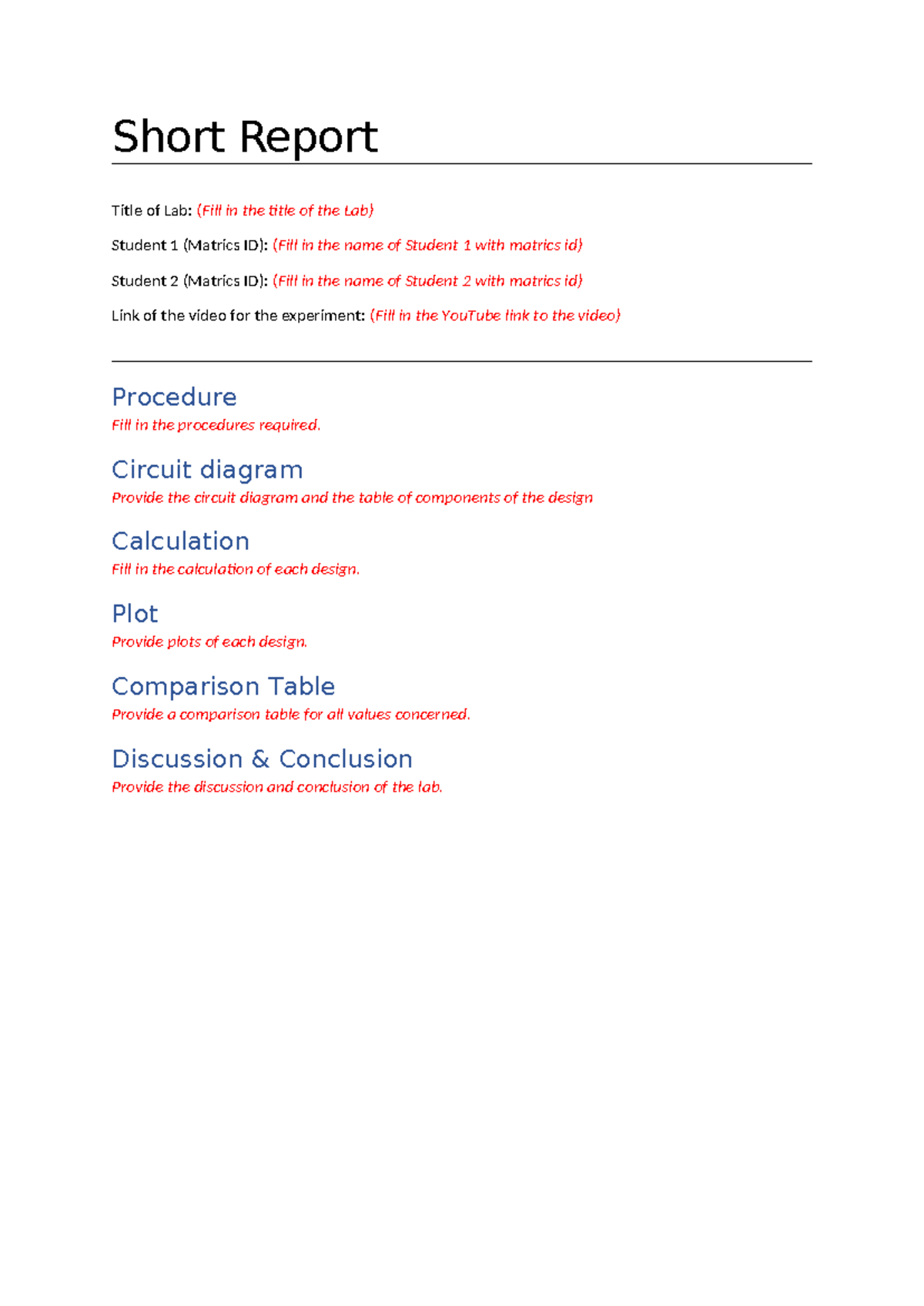 Template for short report BENG 3211 - Short Report Title of Lab: (Fill ...