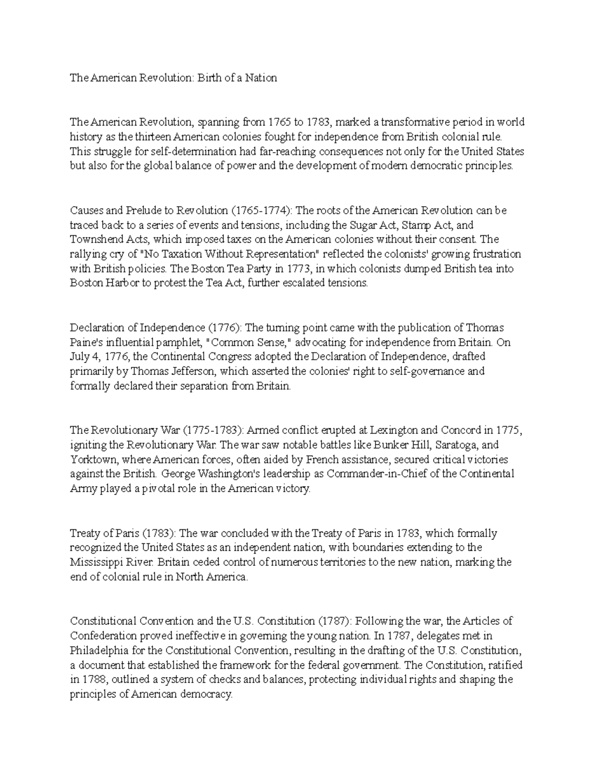 The Great Depression - Assignment - The American Revolution: Birth of a ...