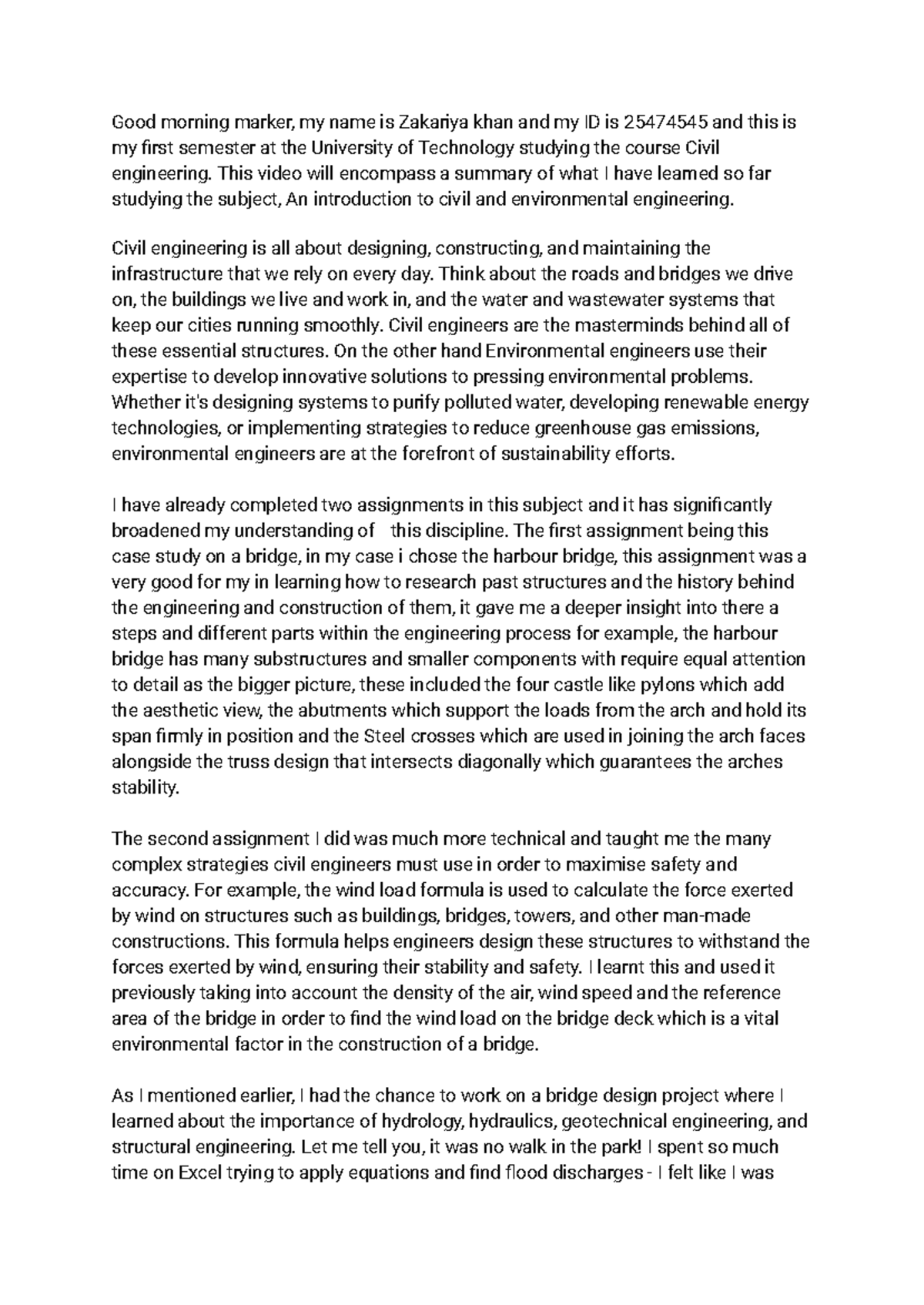 Script for Reflective assignment - Good morning marker, my name is ...