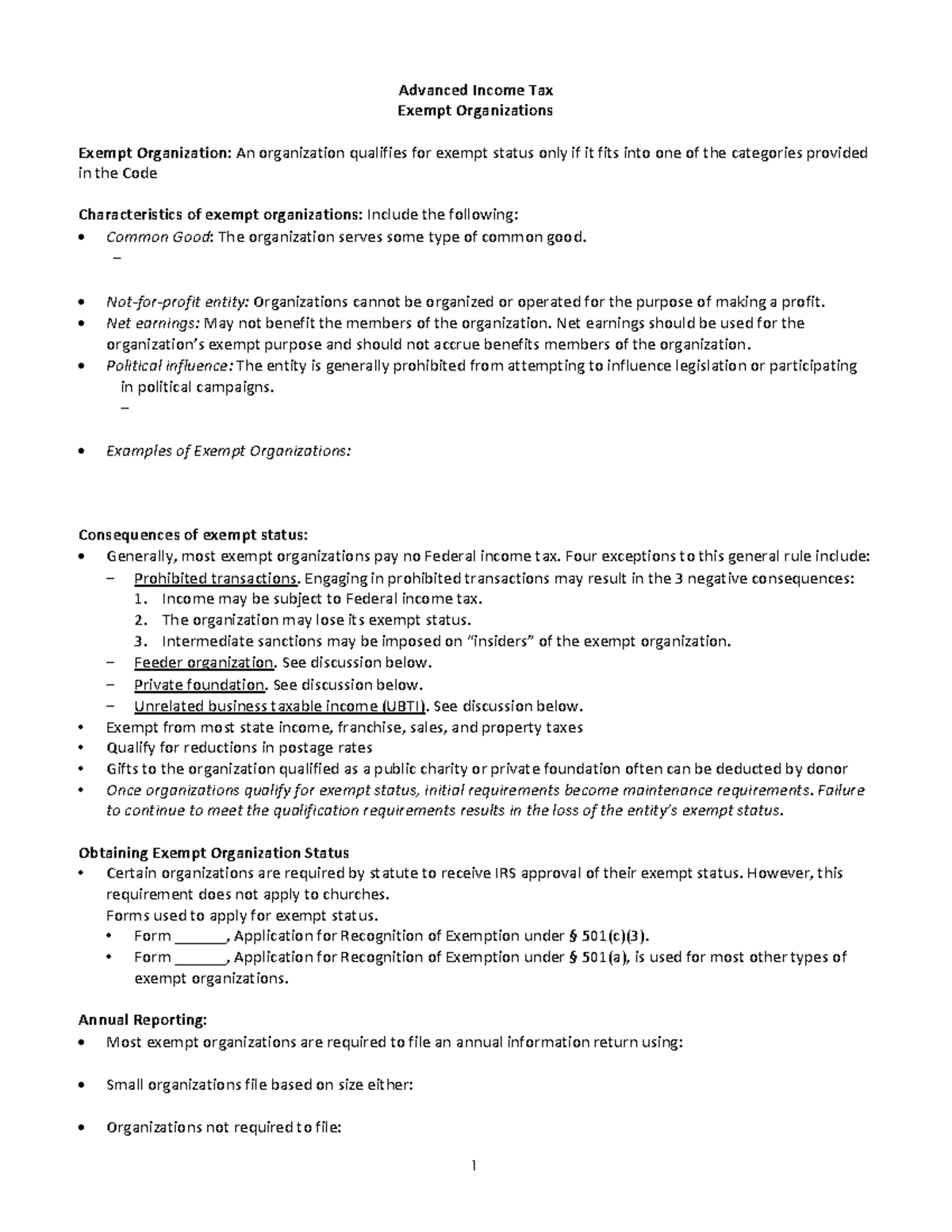 Exempt Organizations Outline - Advanced Income Tax Exempt Organizations ...