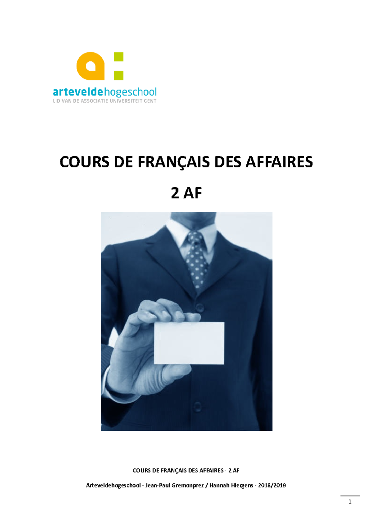 Frans cursus ingevuld 2018 - COURS DE FRANÇAIS DES AFFAIRES 2 AF COURS ...