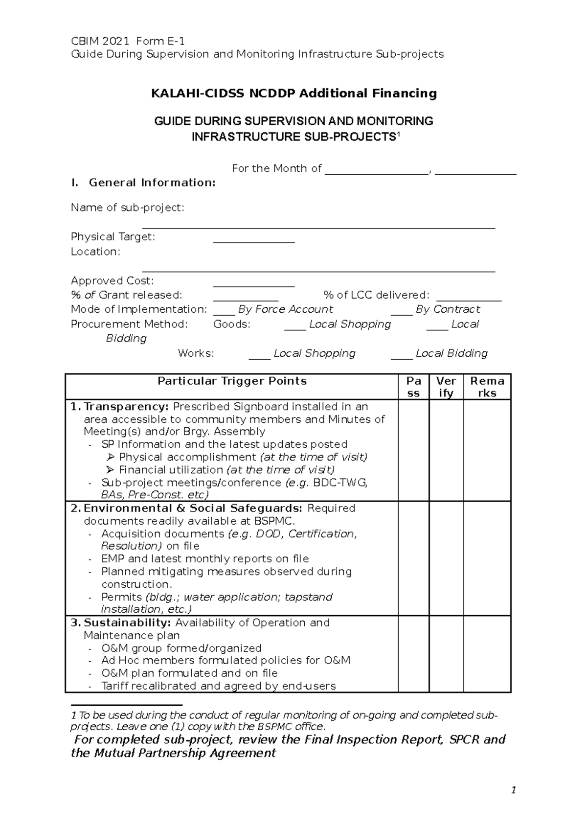 CBIM 2021 Form E 1 Guide During Suoervision and Monitoing of ...