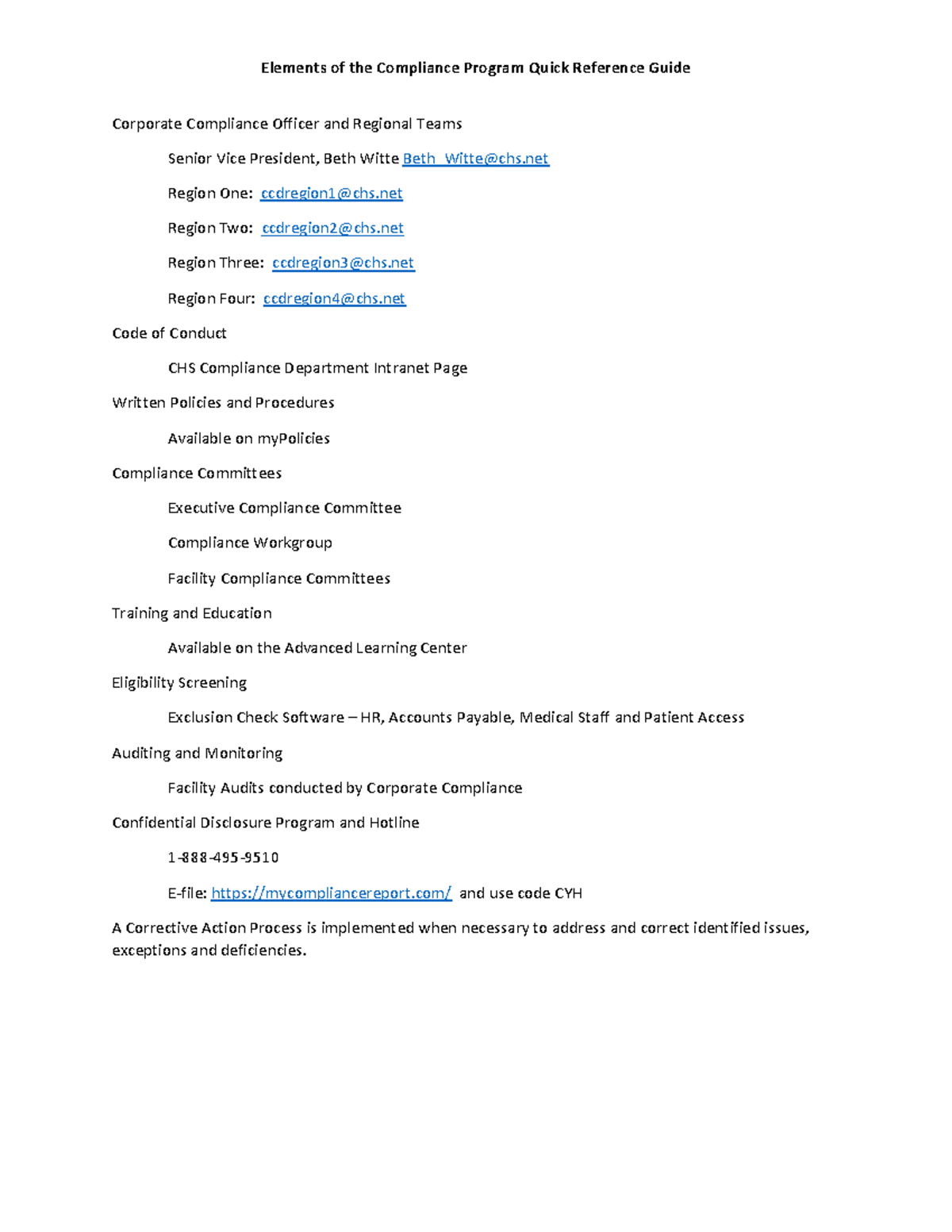 2023 General Compliance Handout - Elements of the Compliance Program ...