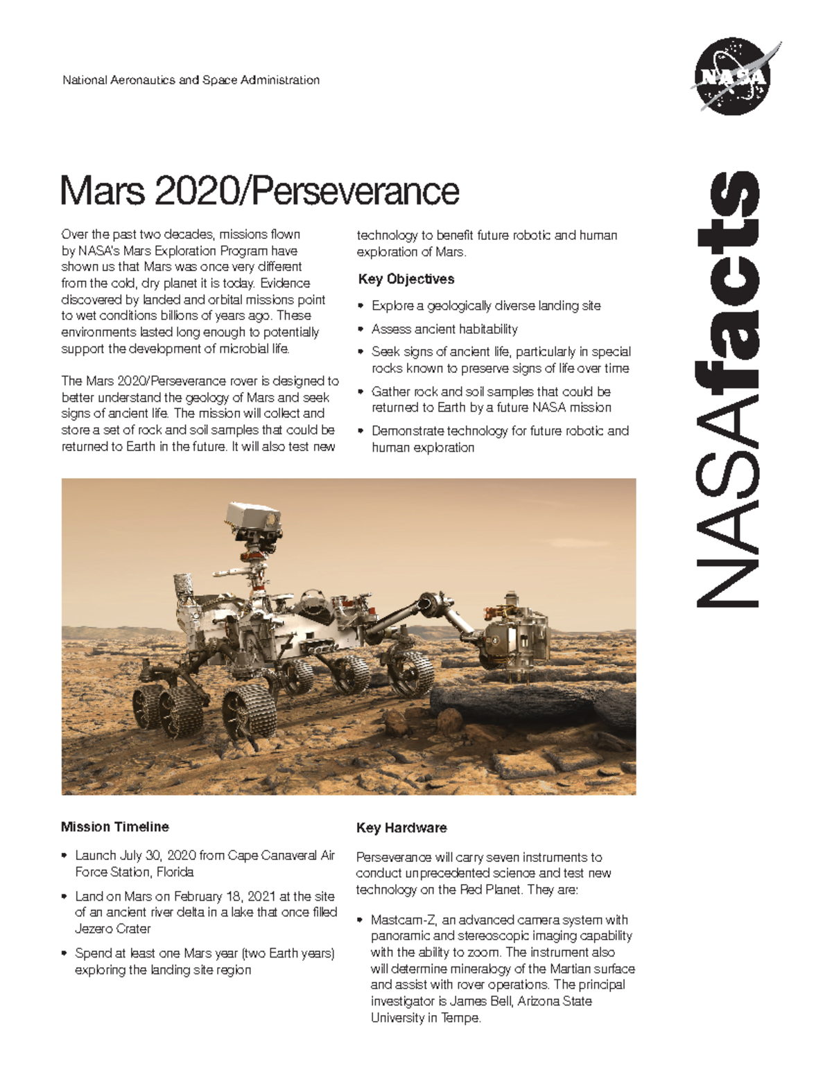 Mars Perseverance Fact Sheet - Mars 2020/Perseverance National ...