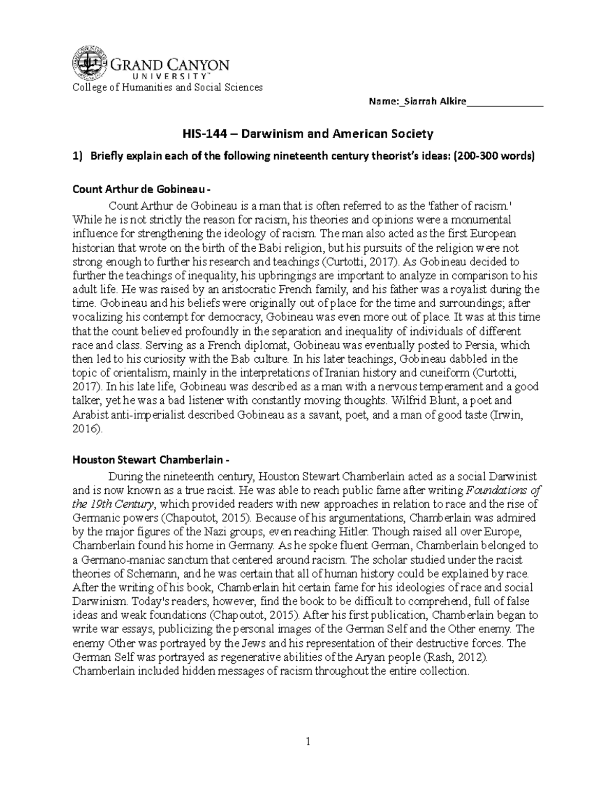 Darwinism and American Society Worksheet - College of Humanities and ...
