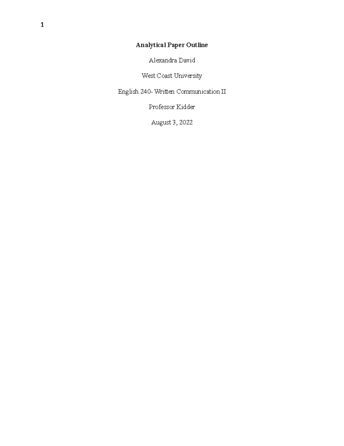 Eng240- Analytical Paper- Rough Draft - Analytical Paper Outline ...