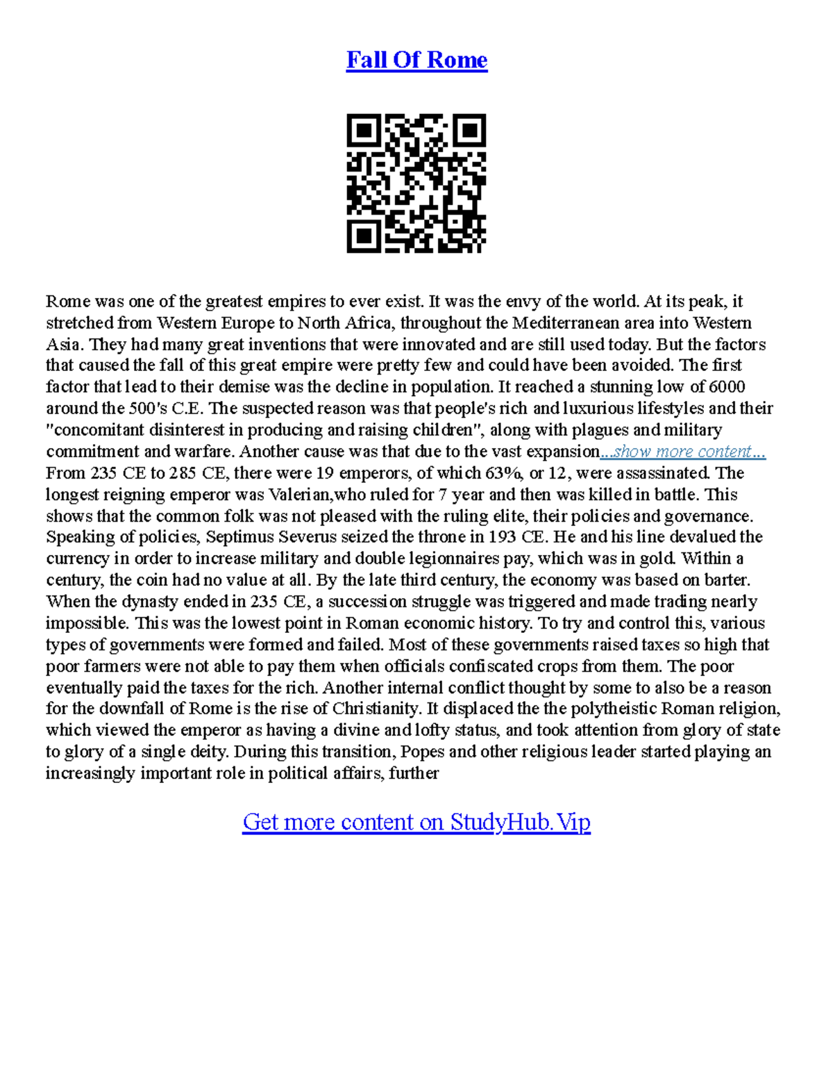 The Fall Of Rome Essay - Fall Of Rome Rome was one of the greatest ...