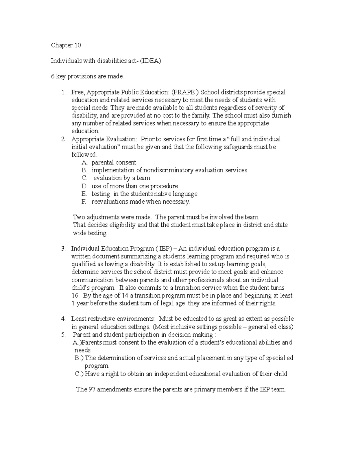 IDEA and classroom - Lecture notes 1-5 - Chapter 10 Individuals with ...