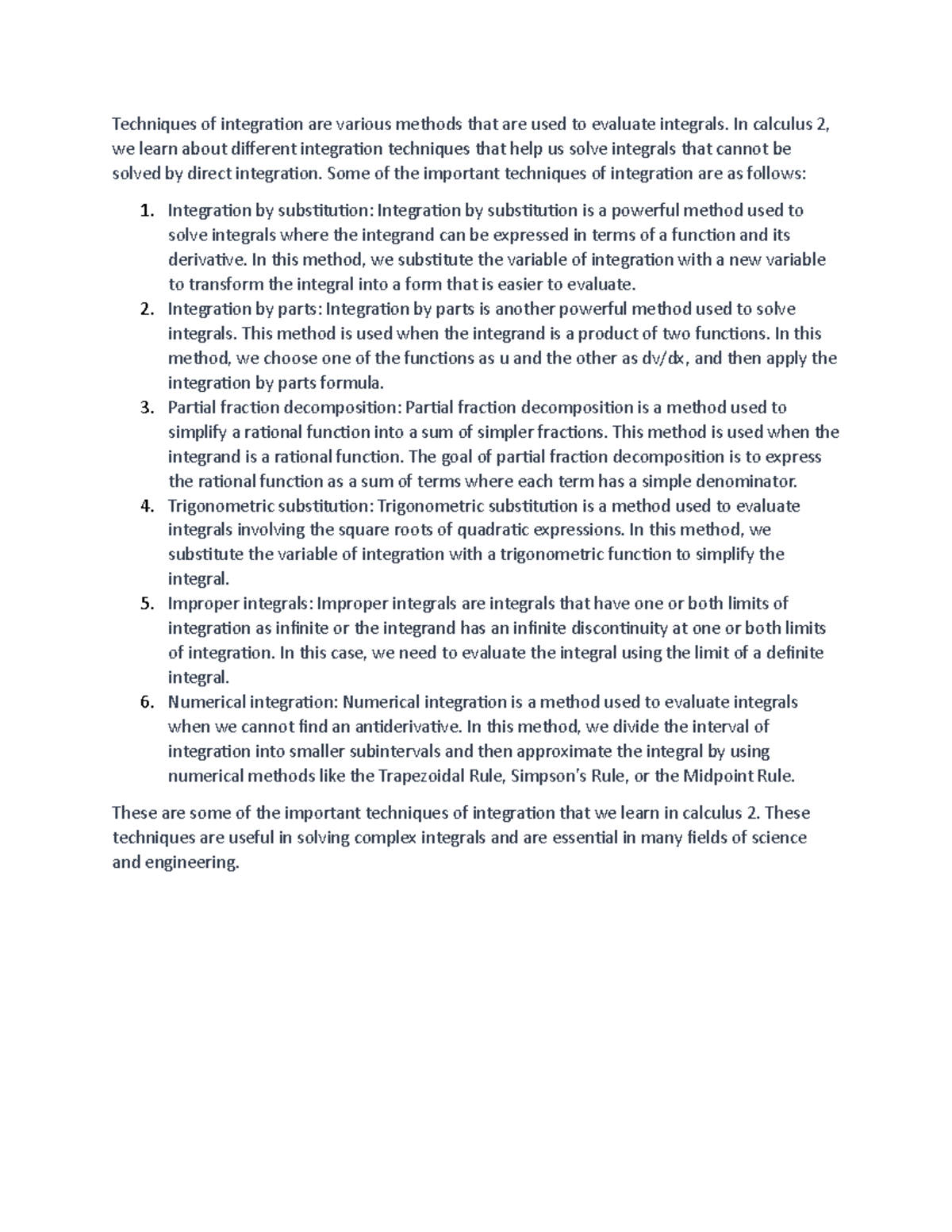 81 - techniques of integration - Techniques of integration are various ...