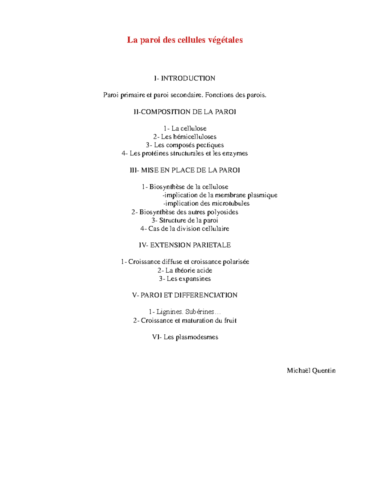 Paroi L1 - spe vegetale - La paroi des cellules végétales I ...