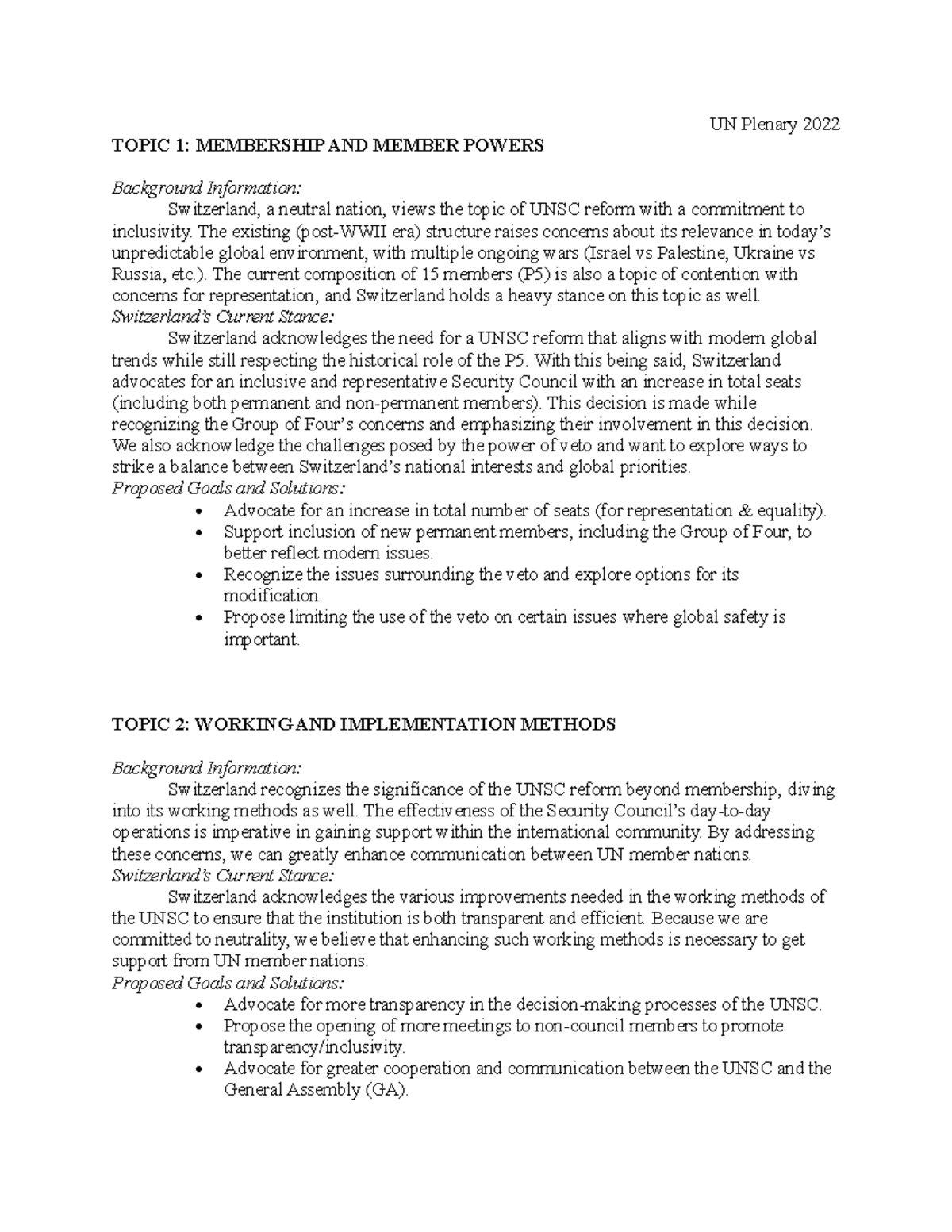 MUN Position paper - UN Plenary 202 2 TOPIC 1: MEMBERSHIP AND MEMBER ...