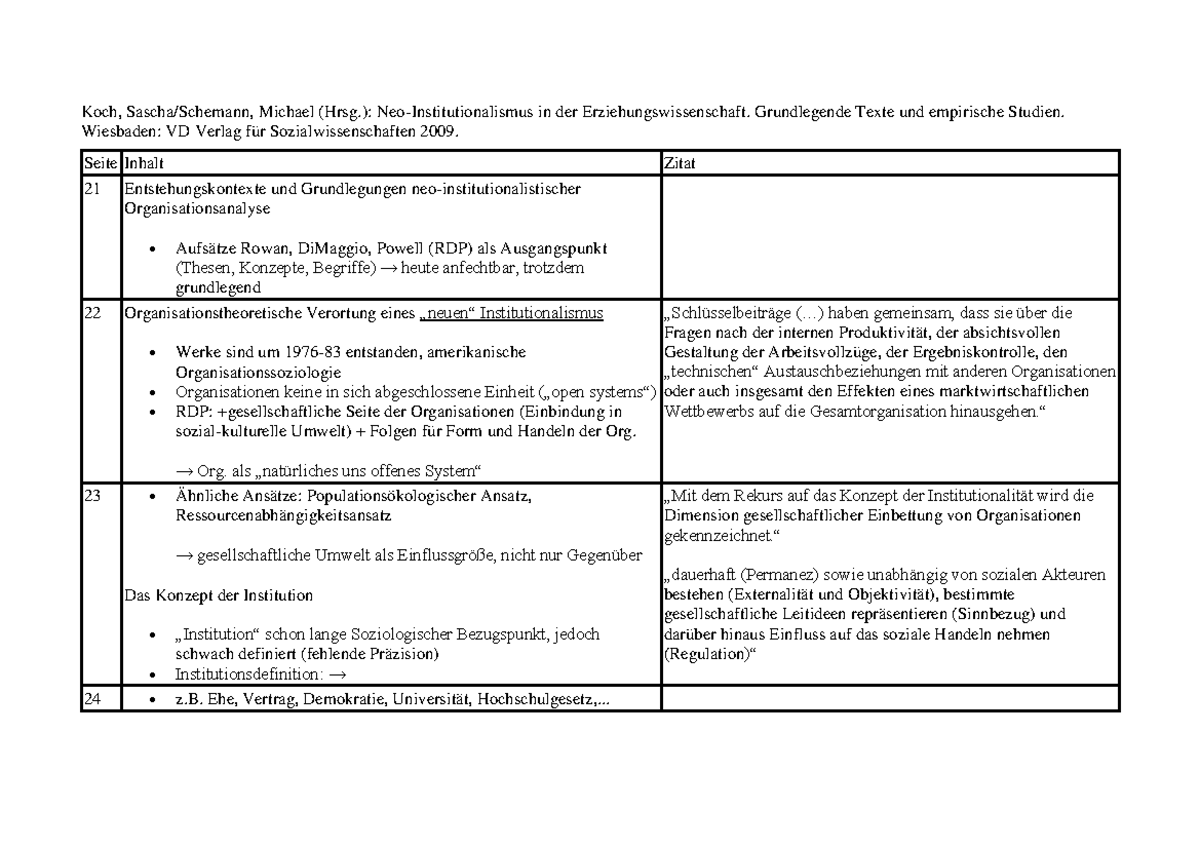 Koch Zusammenfassung - Koch, Sascha/Schemann, Michael (Hrsg.): Neo ...