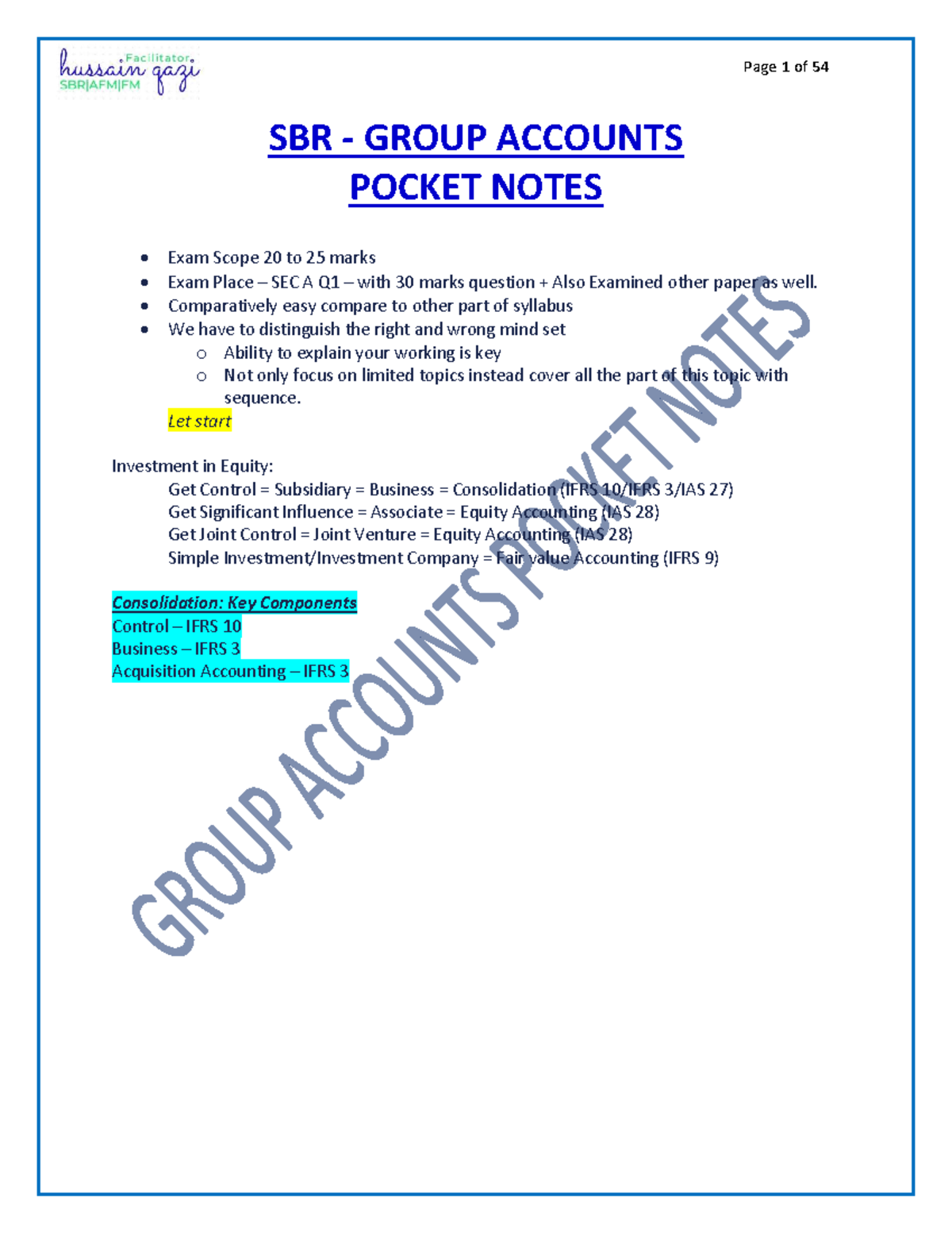GA Pocket Notes - SBR - GROUP ACCOUNTS POCKET NOTES Exam Scope 20 to 25 ...