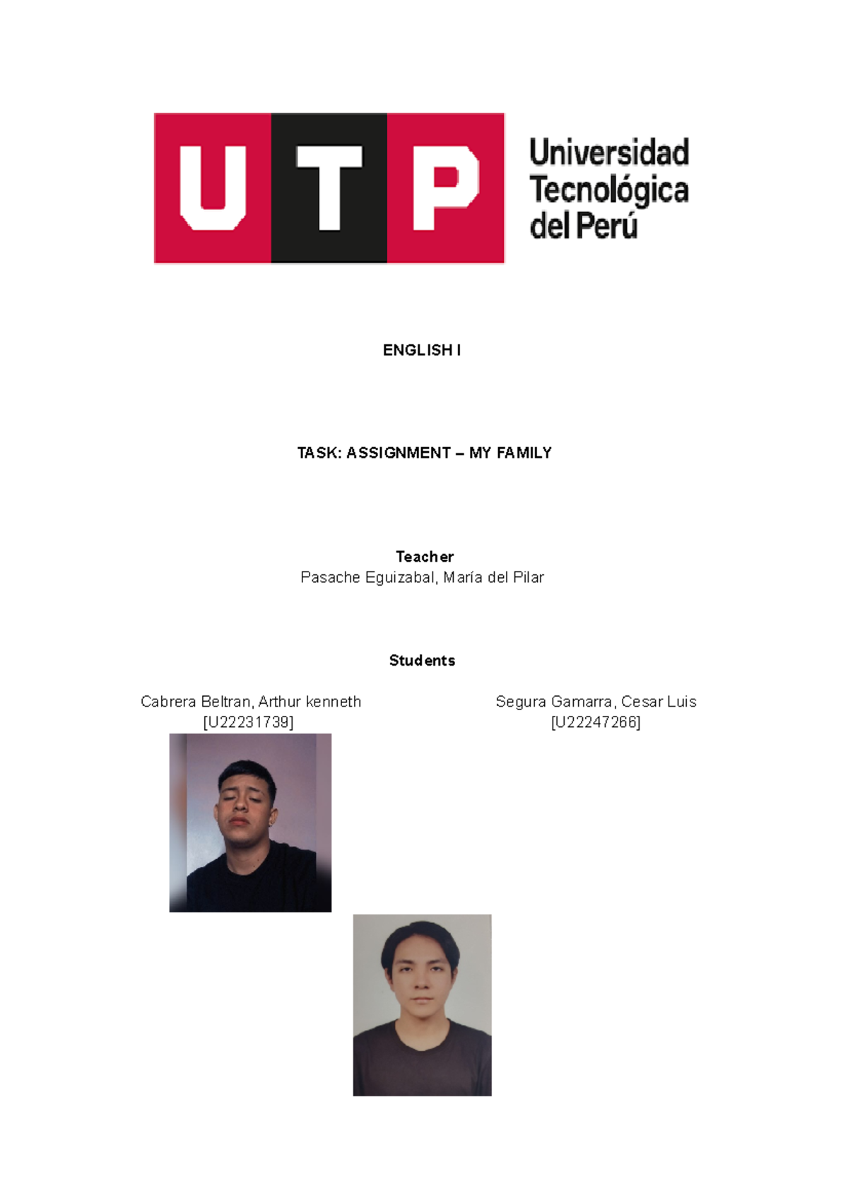 Trabajo de ingles presentacion de mi familia - ENGLISH I TASK ...