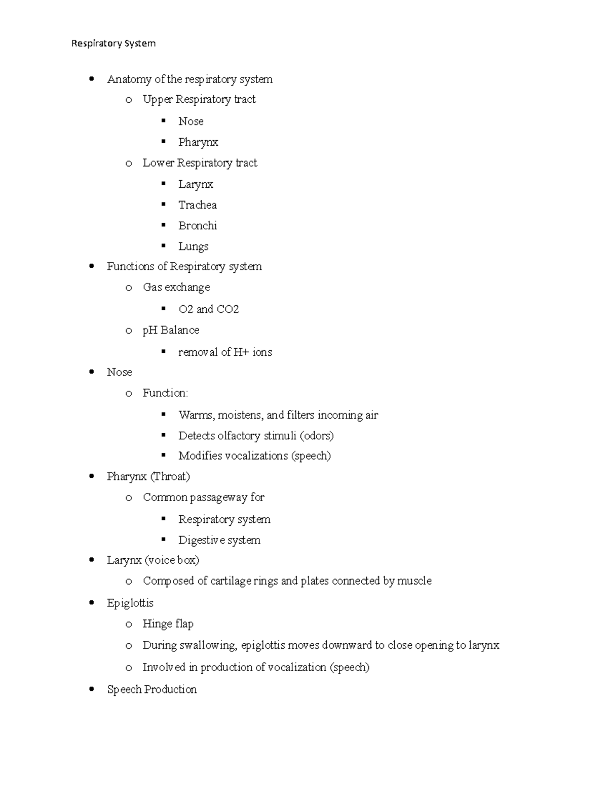 Respiratory System Chapter 23 - Anatomy of the respiratory system o ...