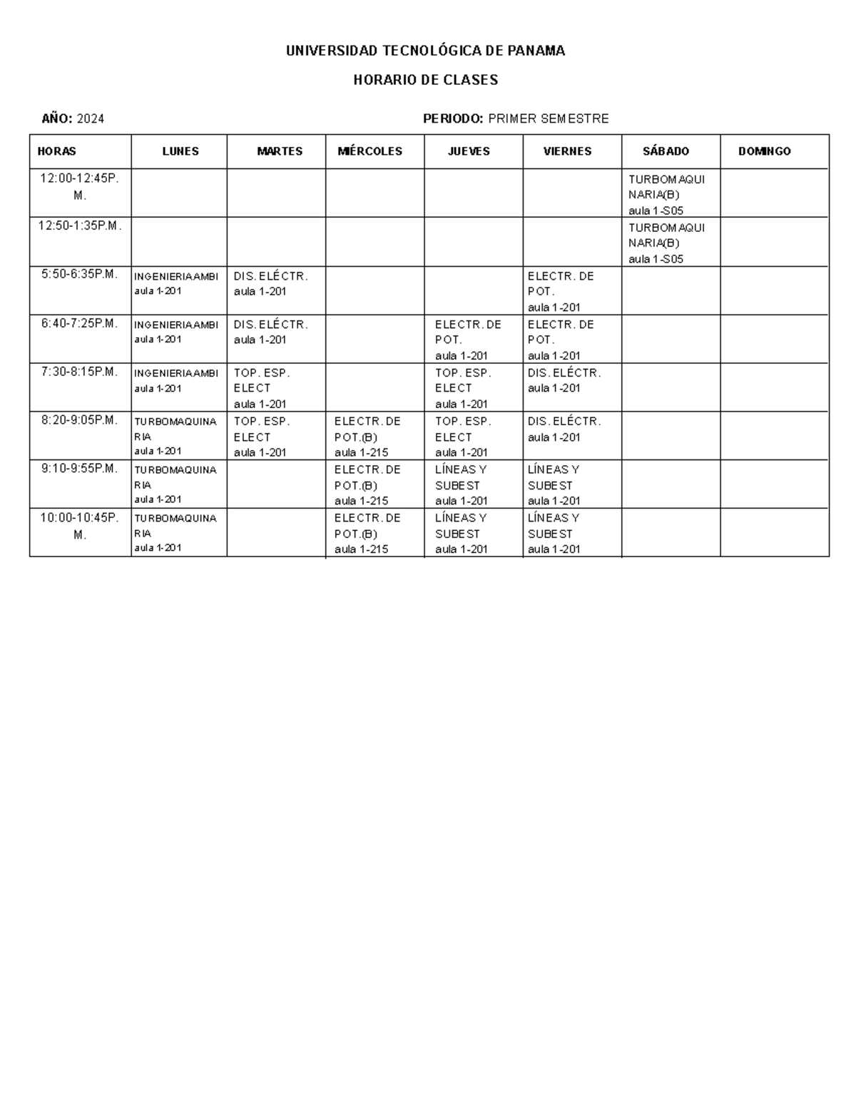 Horario Clase - my academic schedule for the current class course ...