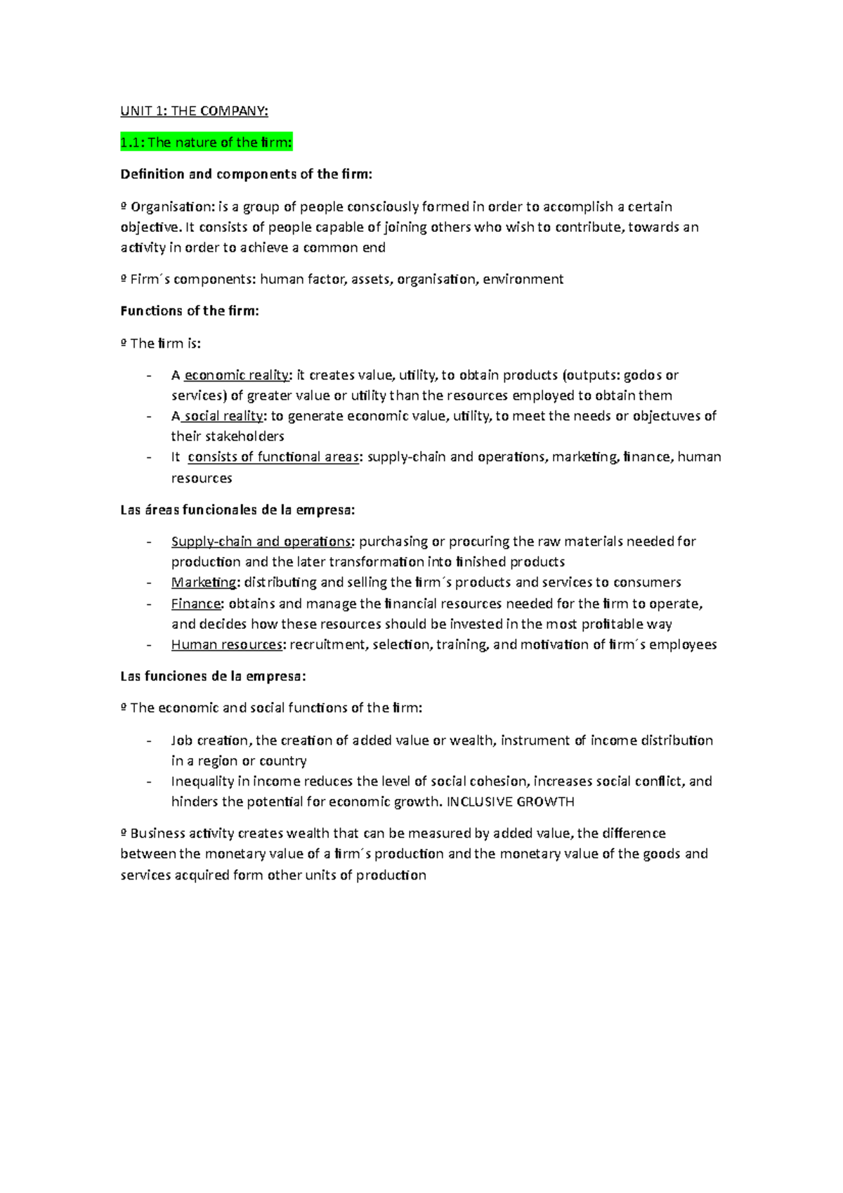 TEMA 1 - Resumen T1 - UNIT 1: THE COMPANY: 1: The nature of the firm ...