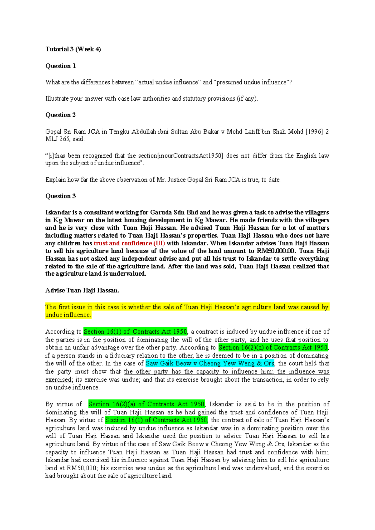Tutorial 3 - Tutorial 3 (Week 4) Question 1 What are the differences between “actual undue - Studocu