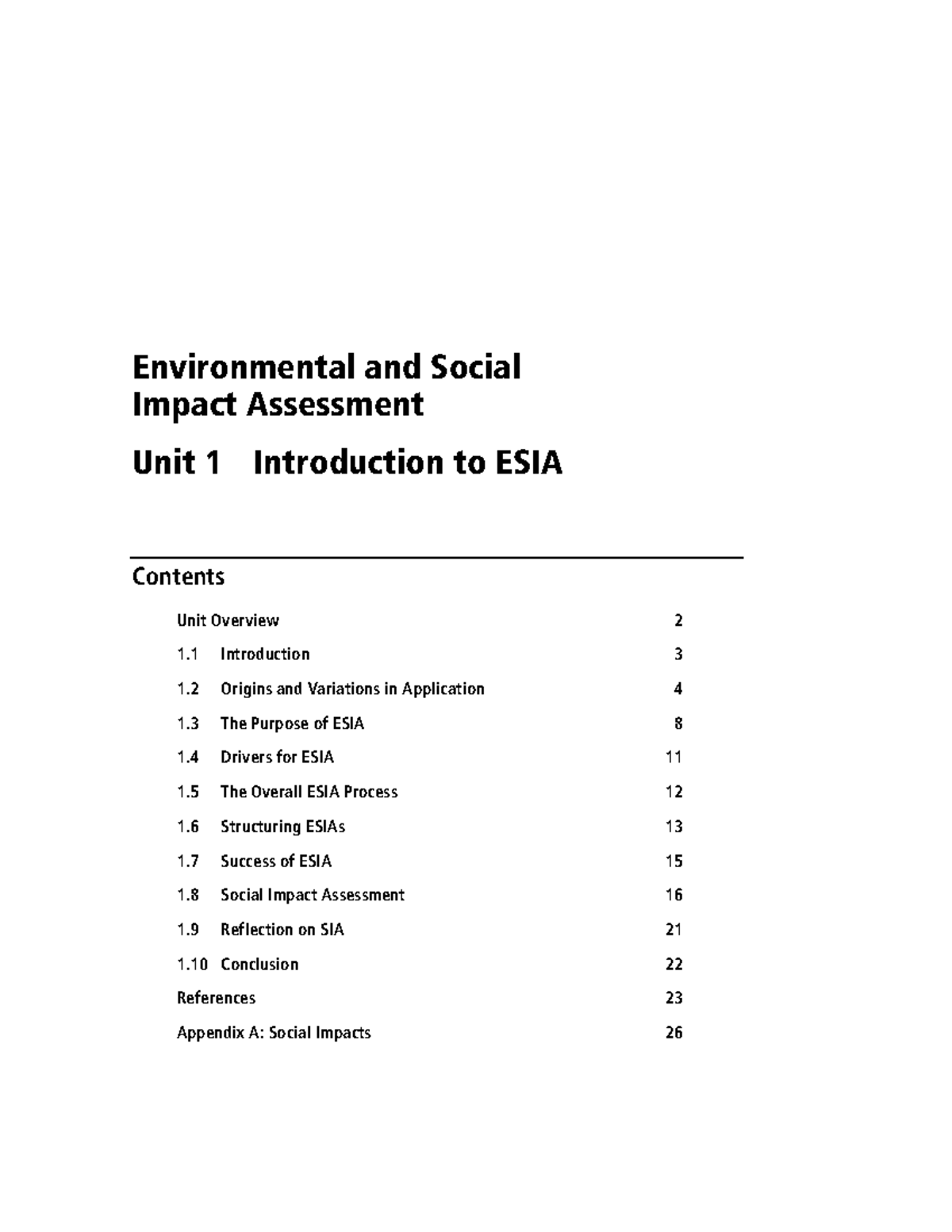 M469 unit-01 sample - GOOD - Environmental and Social Impact Assessment Unit 1 Introduction to ...