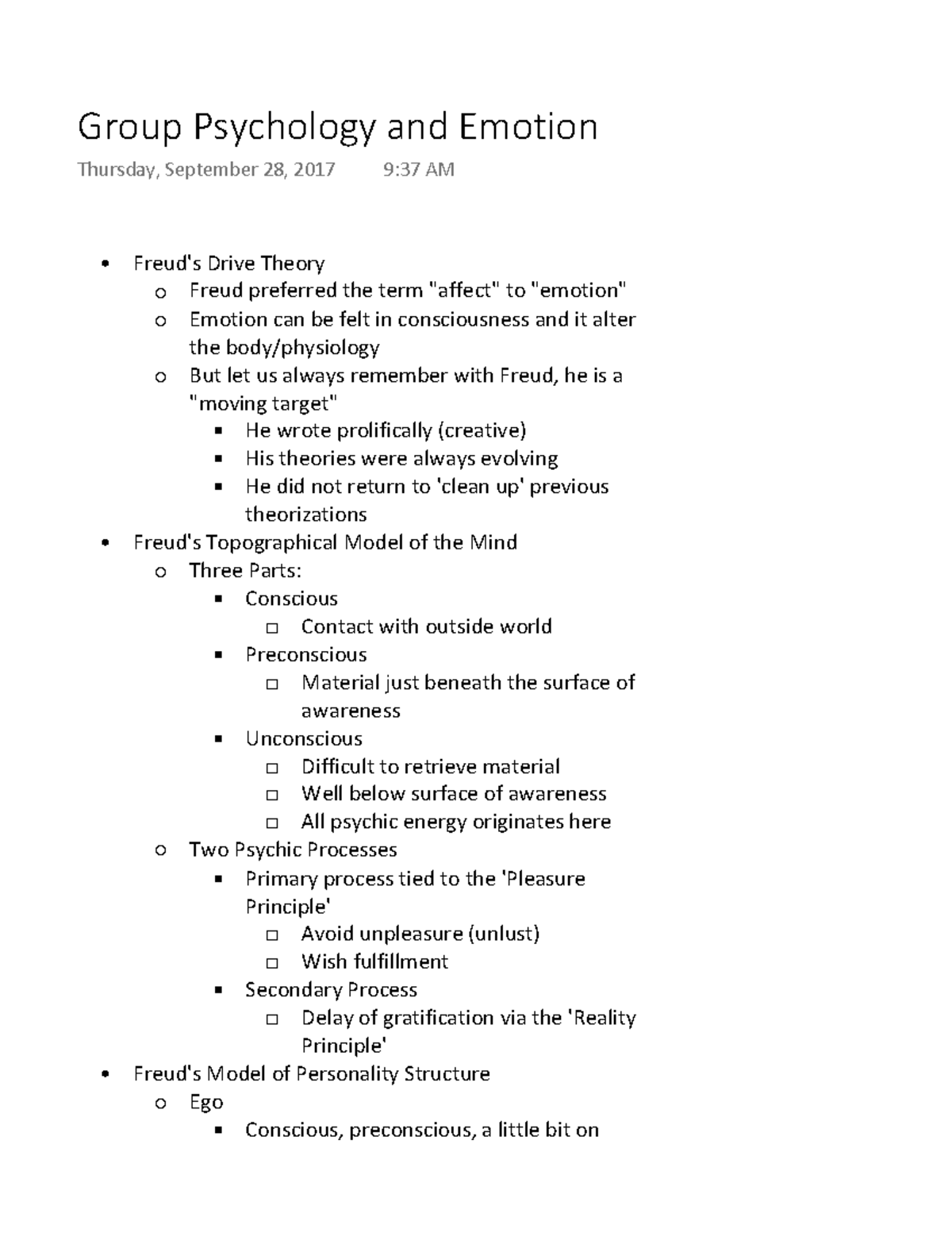 Group Psychology and Emotion - Freud's Drive Theory Freud preferred the ...